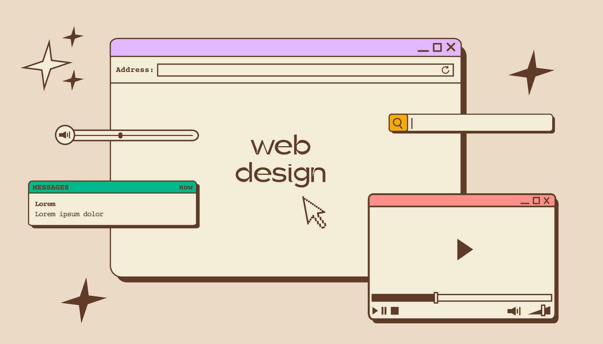 Web UI UX design. Web design concept banner in retro style. Studio ...