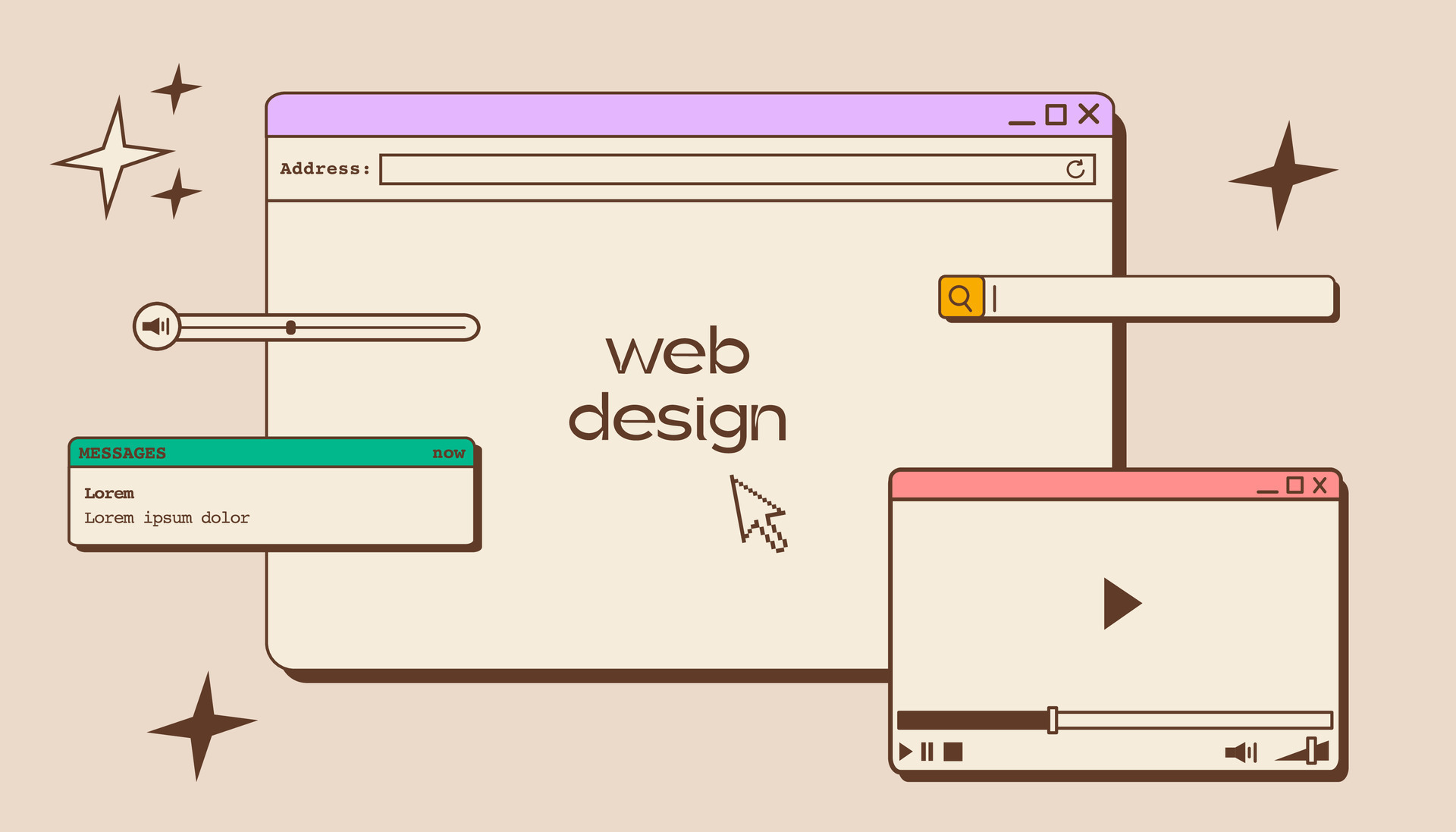 Web UI UX design. Web design concept banner in retro style. Studio ...