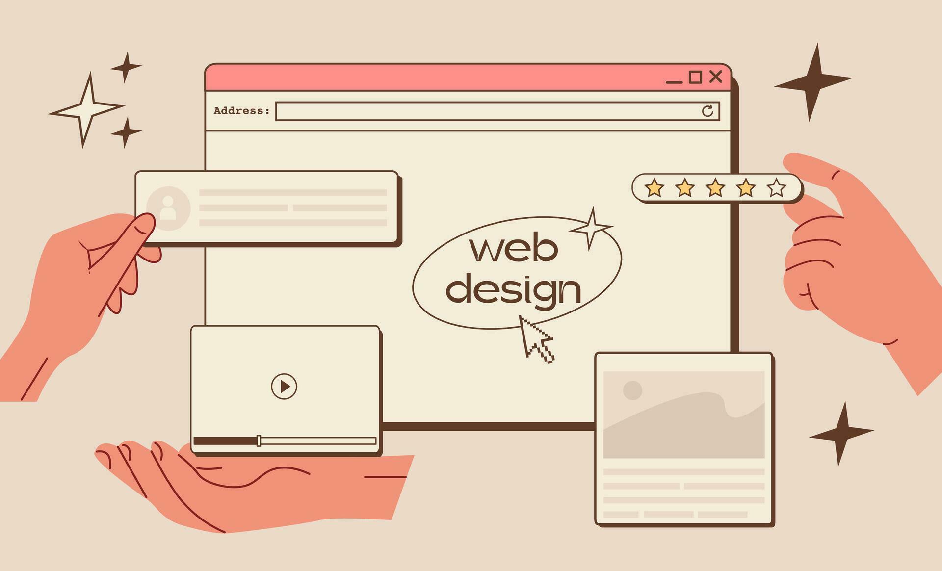 Web UI UX design. Web design concept banner in retro style. Studio ...