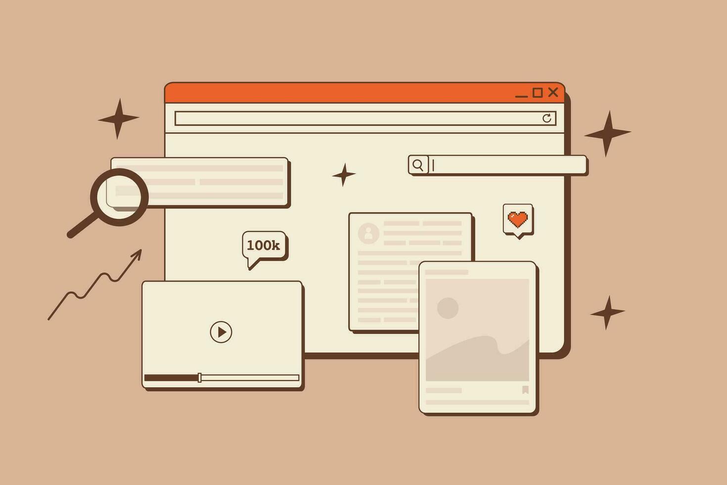 Digital Marketing Concept In Retro Style Old Computer Interface With Browser Window Search Bar