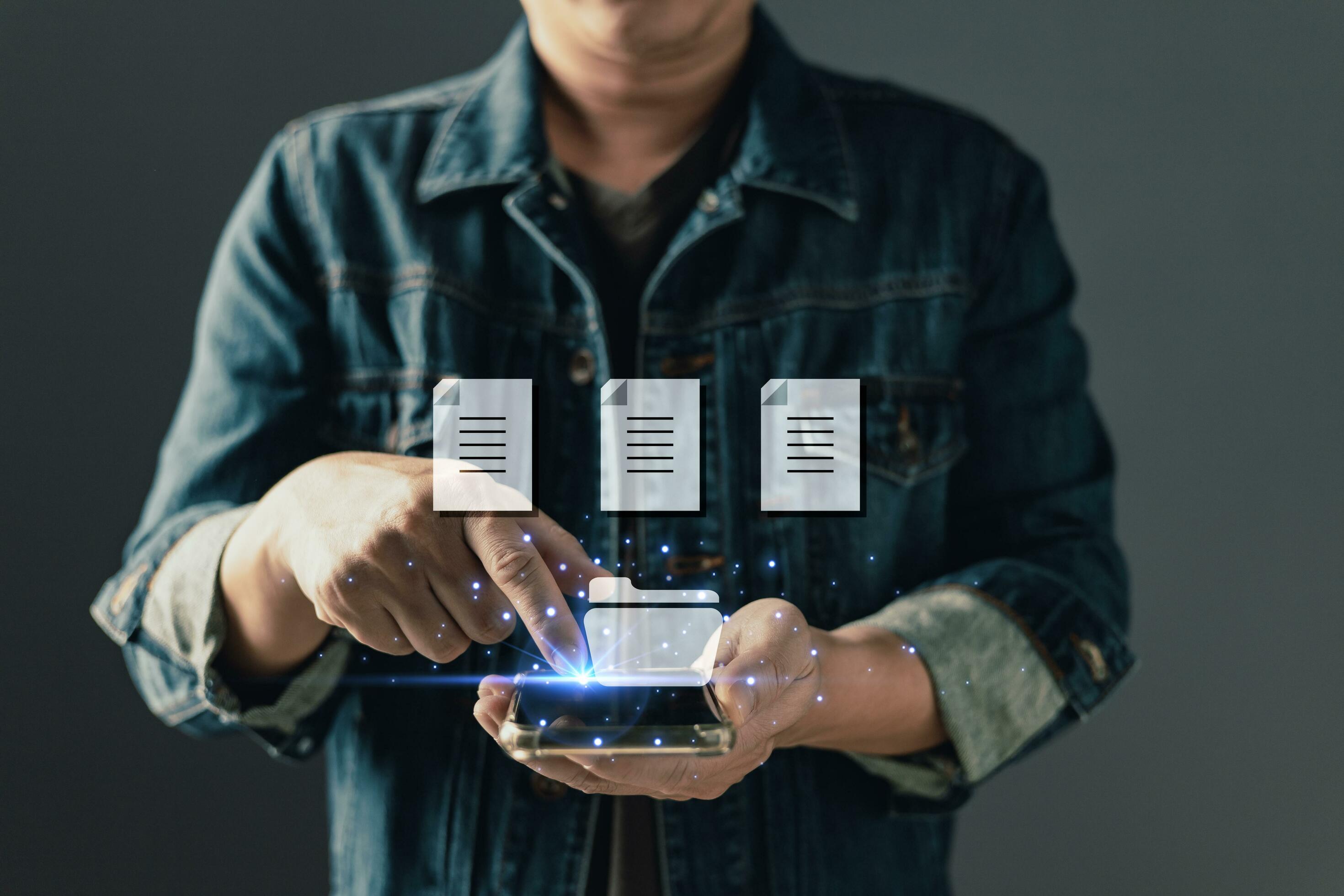 man touch screen to manage data,Document Management System DMS,knowledge and documentation in ...