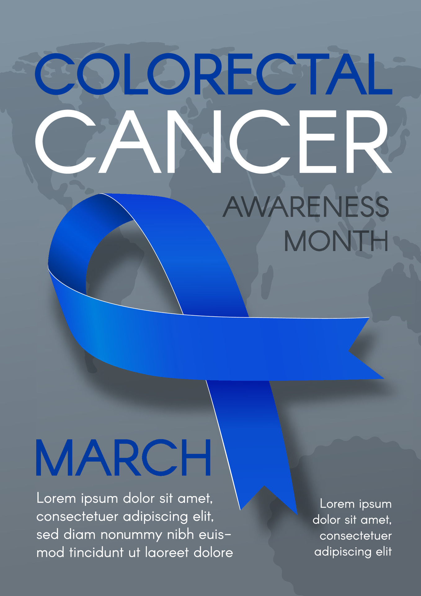 Colorectal Cancer Awareness Month Vertical Poster With Blue Ribbon