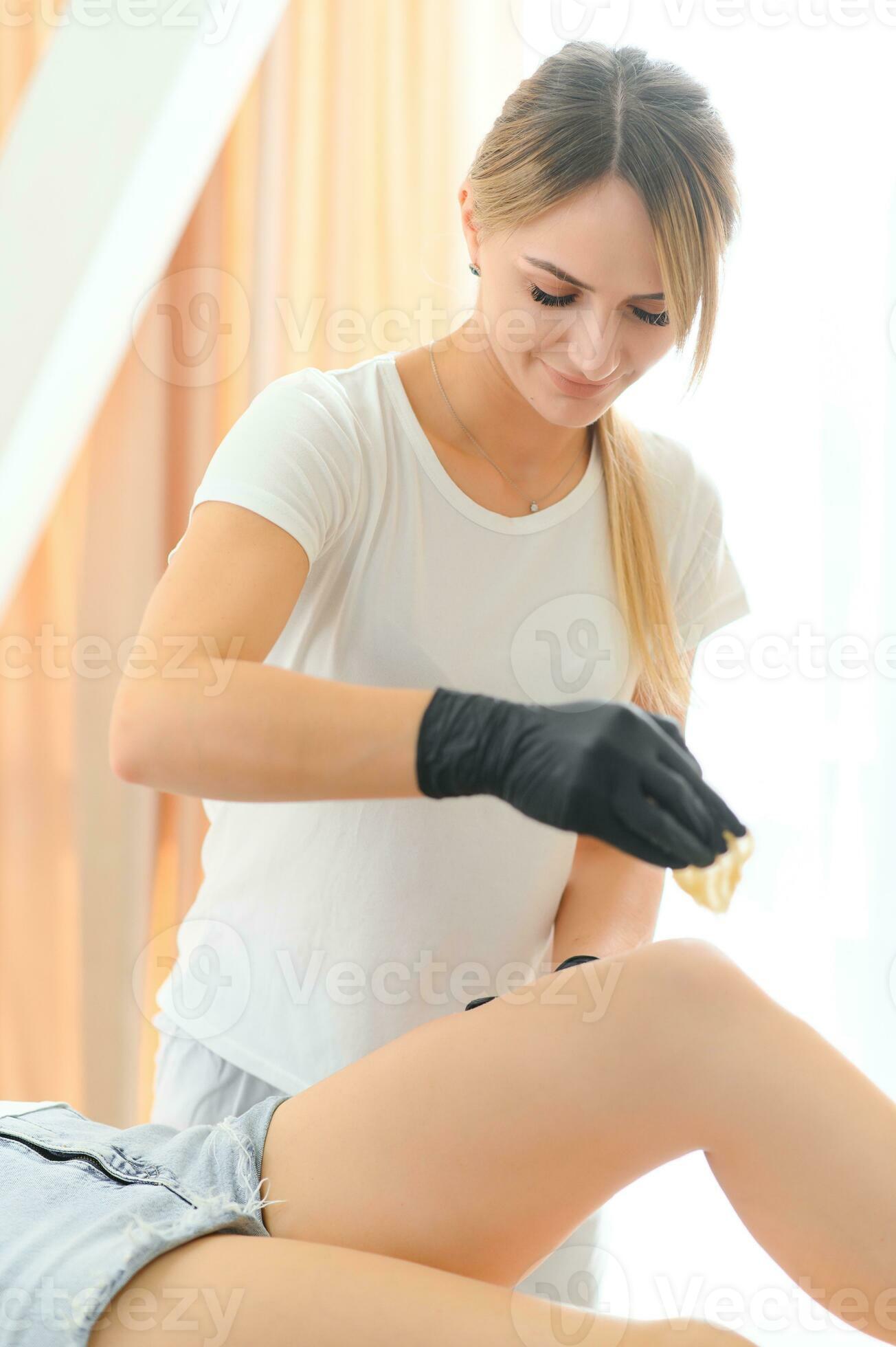 Sugaring Epilation Skin Care With Liquid Sugar At Legs Close Up Beauty