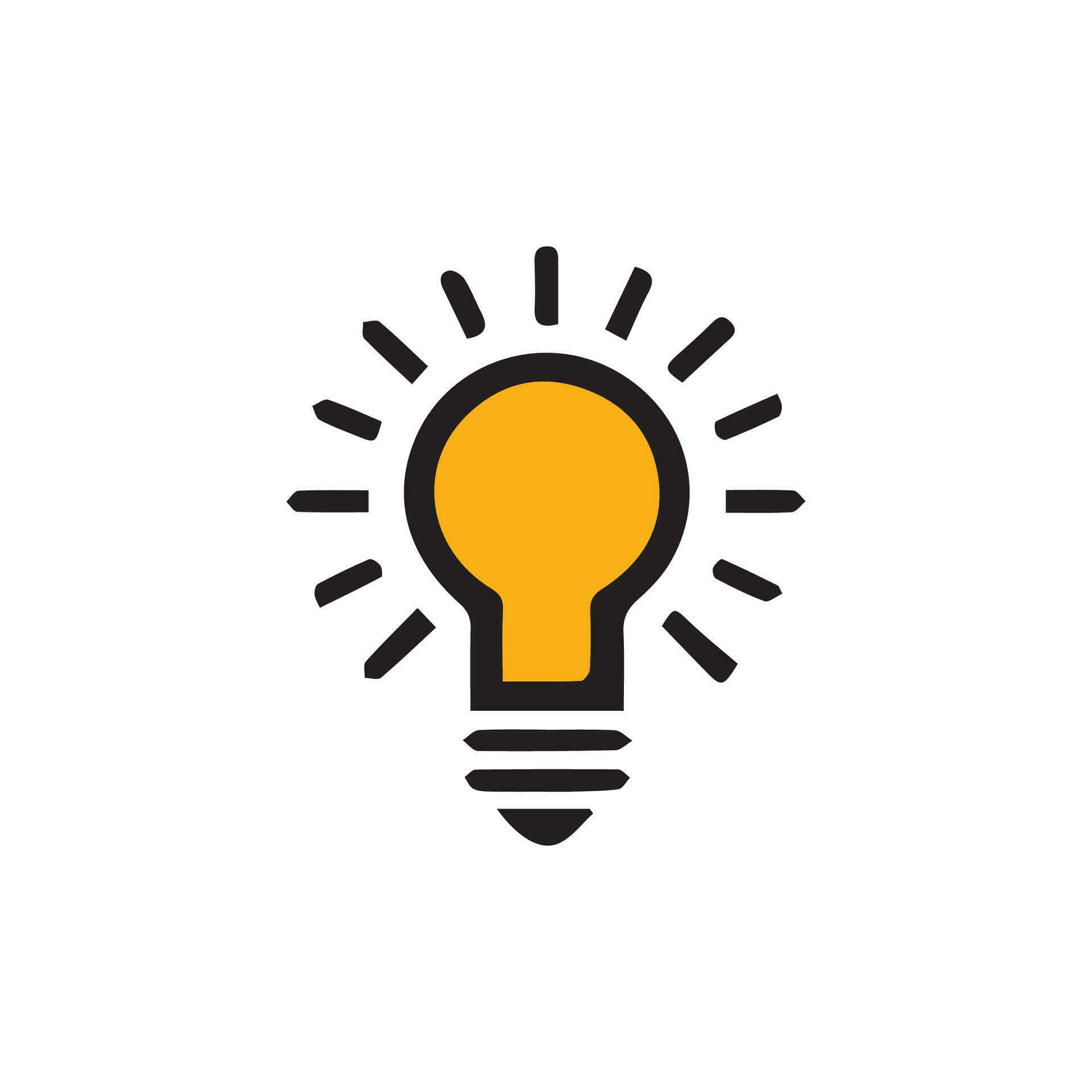 Lightbulb icon on light background. Idea symbol. Electric lamp, light, innovation, solution ...