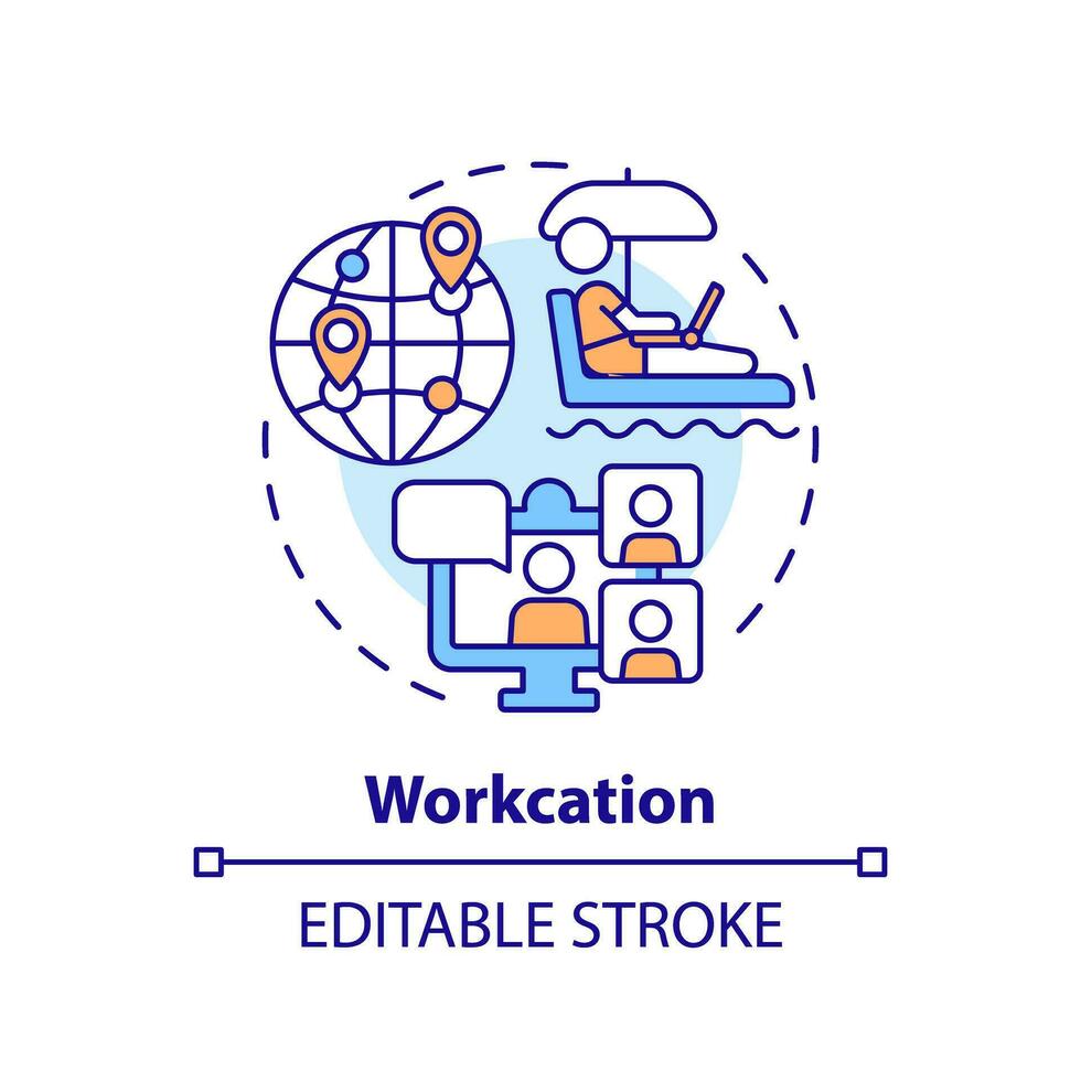 2d Editable Multicolor Workcation Icon Simple Isolated Vector Thin