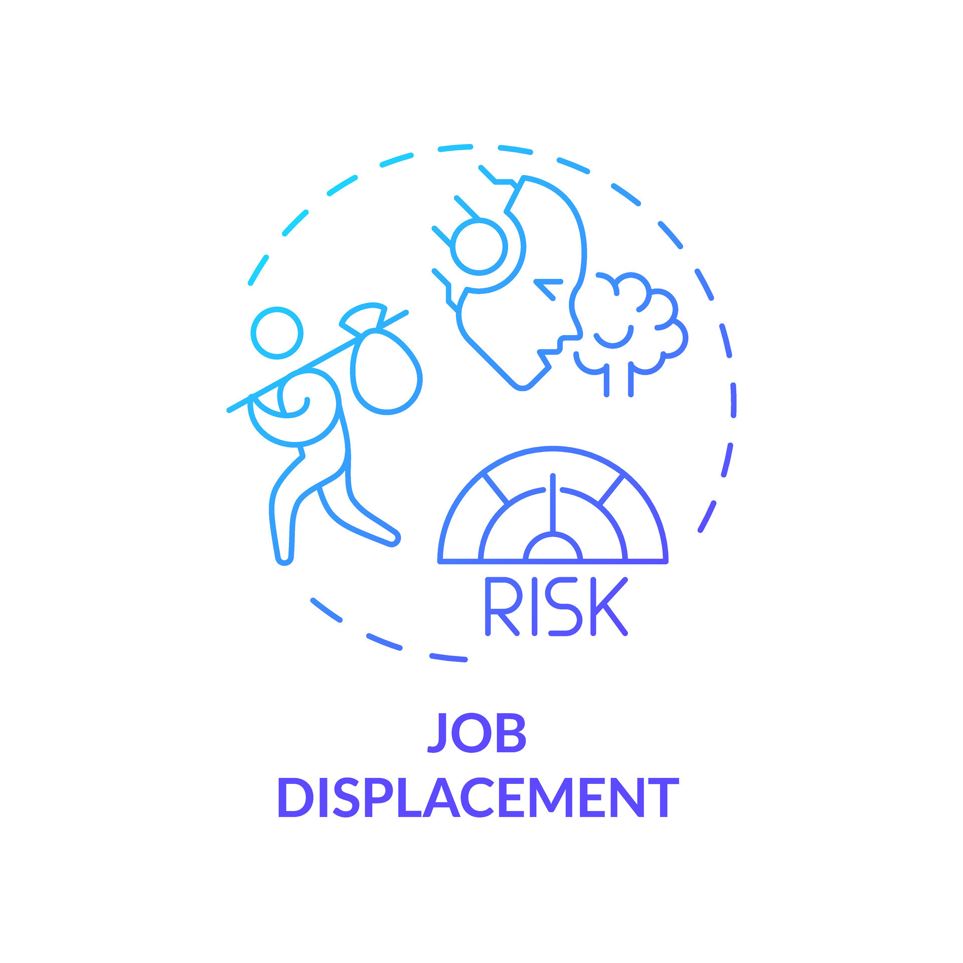 2D gradient job displacement icon, creative isolated vector, thin line ...