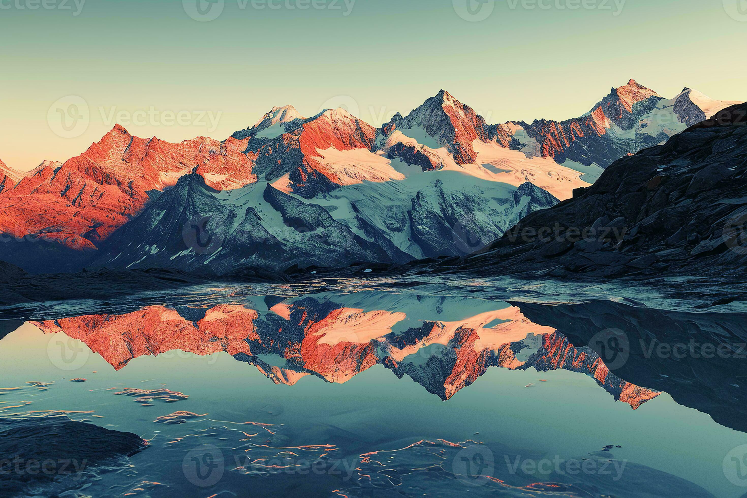 AI generated a breathtaking view of snow-capped mountains during sunset ...