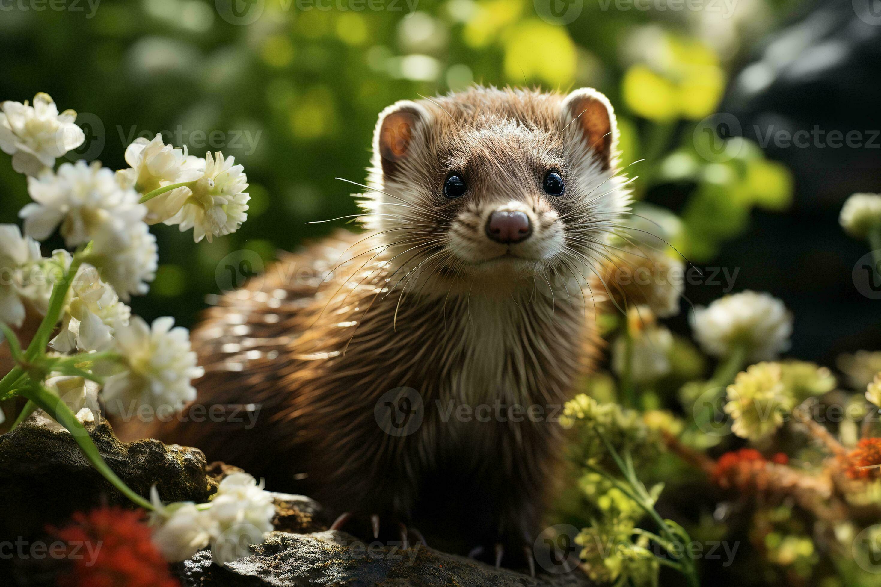 AI generated A captivating image of a ferret surrounded by blooming ...