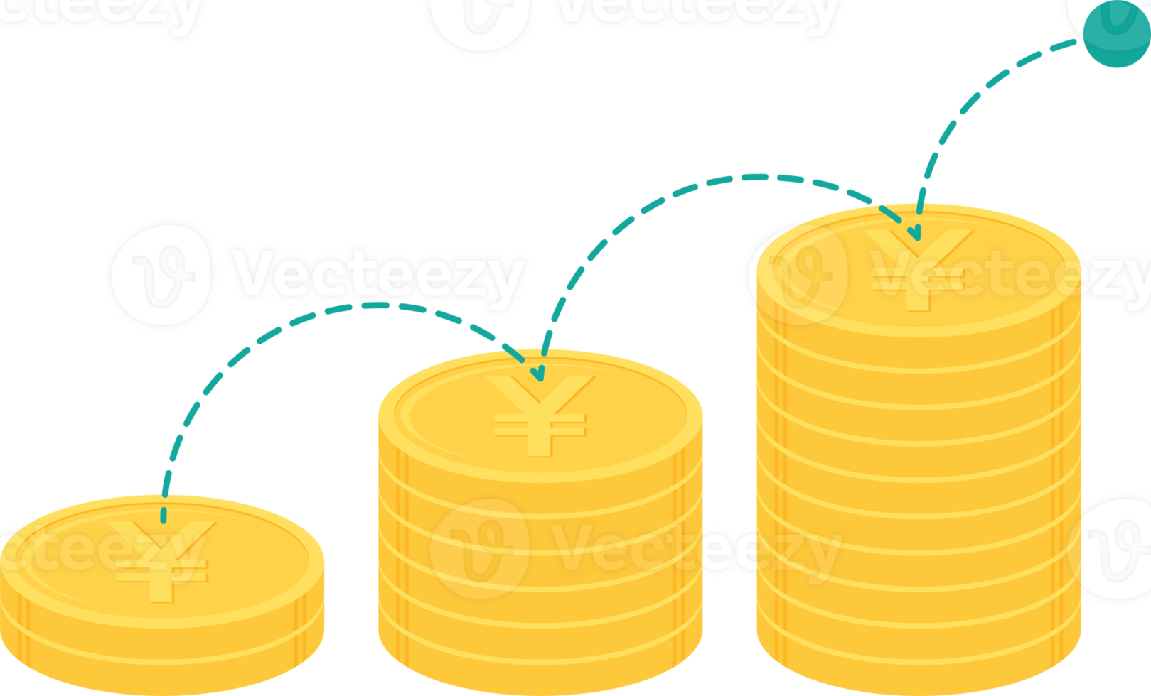 Bouncing Ball On Stack Of Gold Japanese Yen Or Chinese Yuan Coins Business And Finance Concept