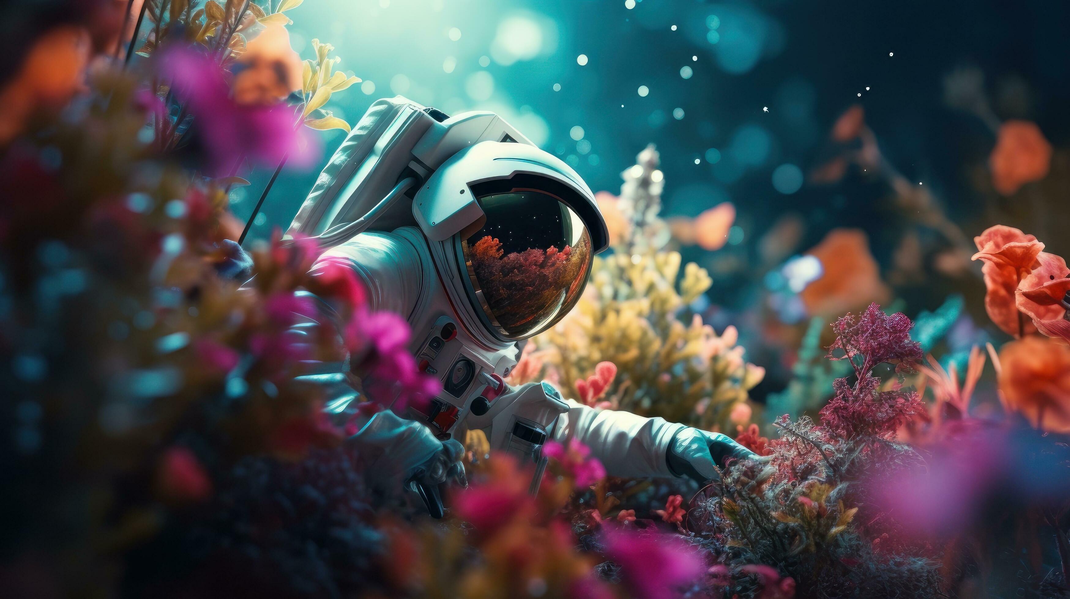 AI generated An astronaut exploring and researching a variety of plants ...