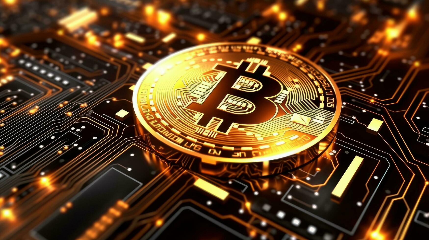 AI generated Golden bitcoin background. Cryptocurrency trading, Financial investment concept ...