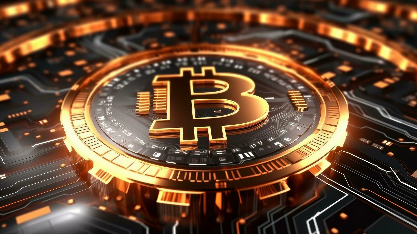 AI generated Golden bitcoin background. Cryptocurrency trading, Financial investment concept ...