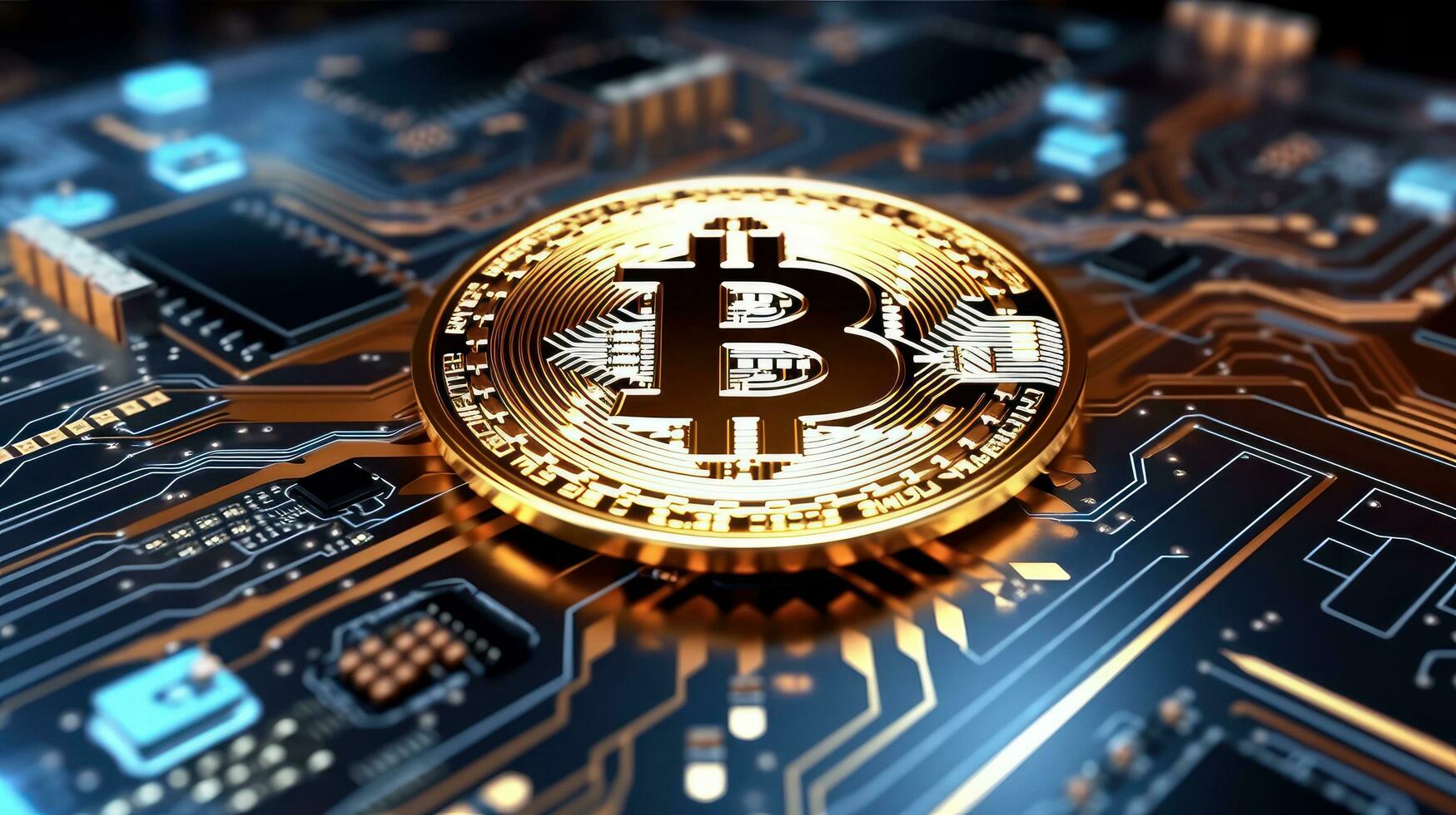 AI generated Golden bitcoin background. Cryptocurrency trading, Financial investment concept ...