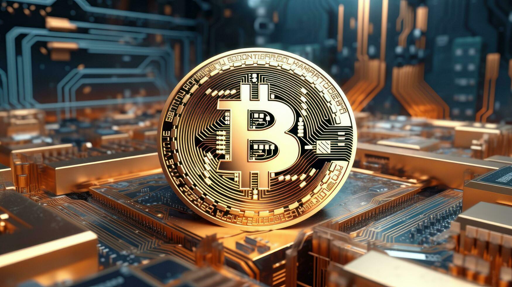 AI generated Golden bitcoin background. Cryptocurrency trading, Financial investment concept ...