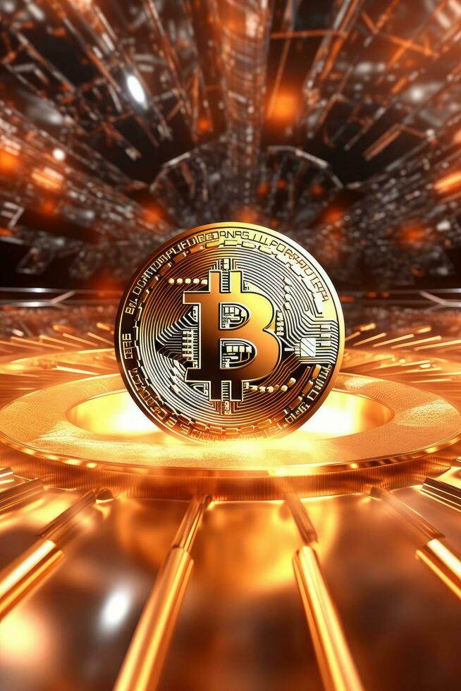 AI generated Golden bitcoin background. Cryptocurrency trading, Financial investment concept ...