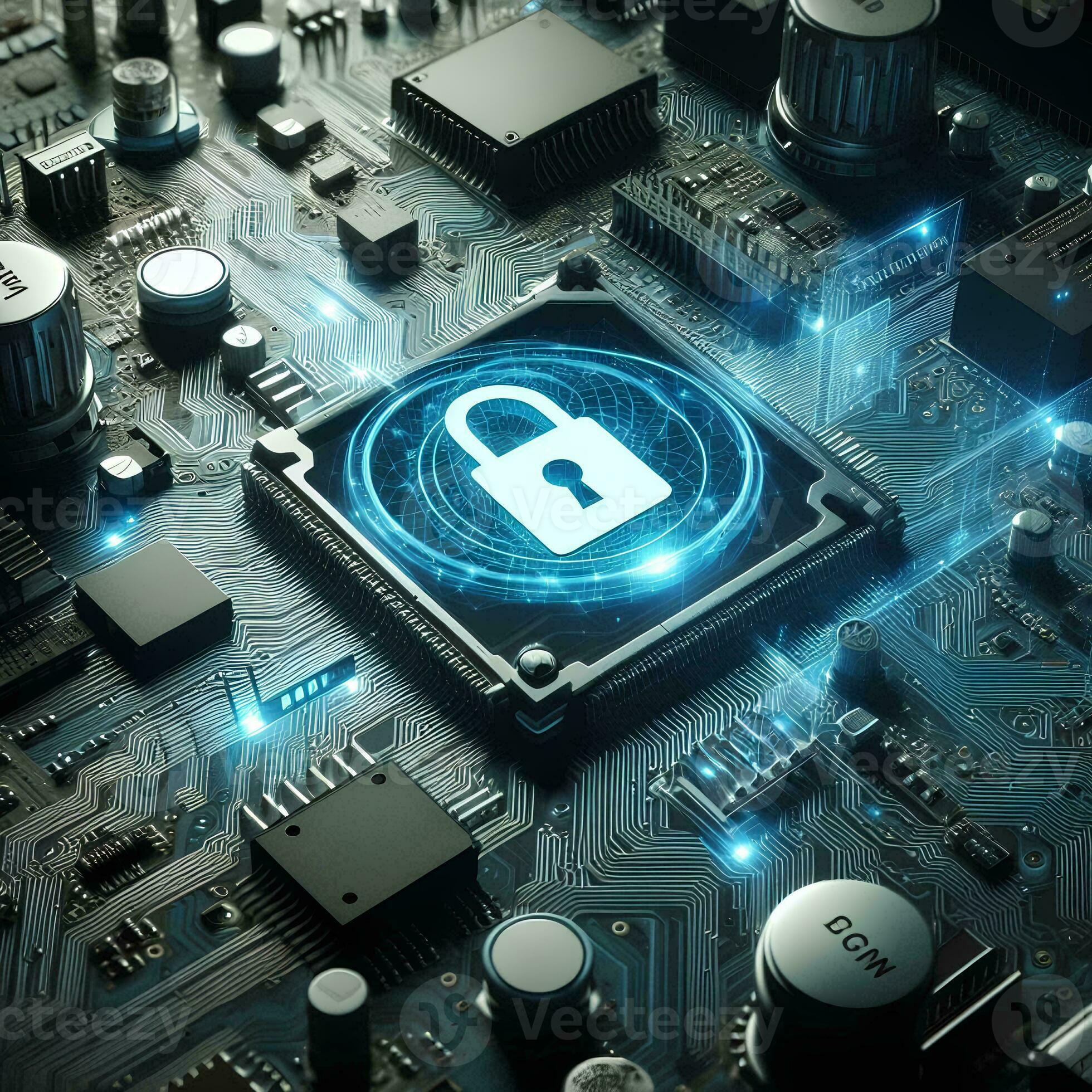 Ai Generated Visualizing Cybersecurity Close Up Of Secure Compute Motherboard And Verified Login