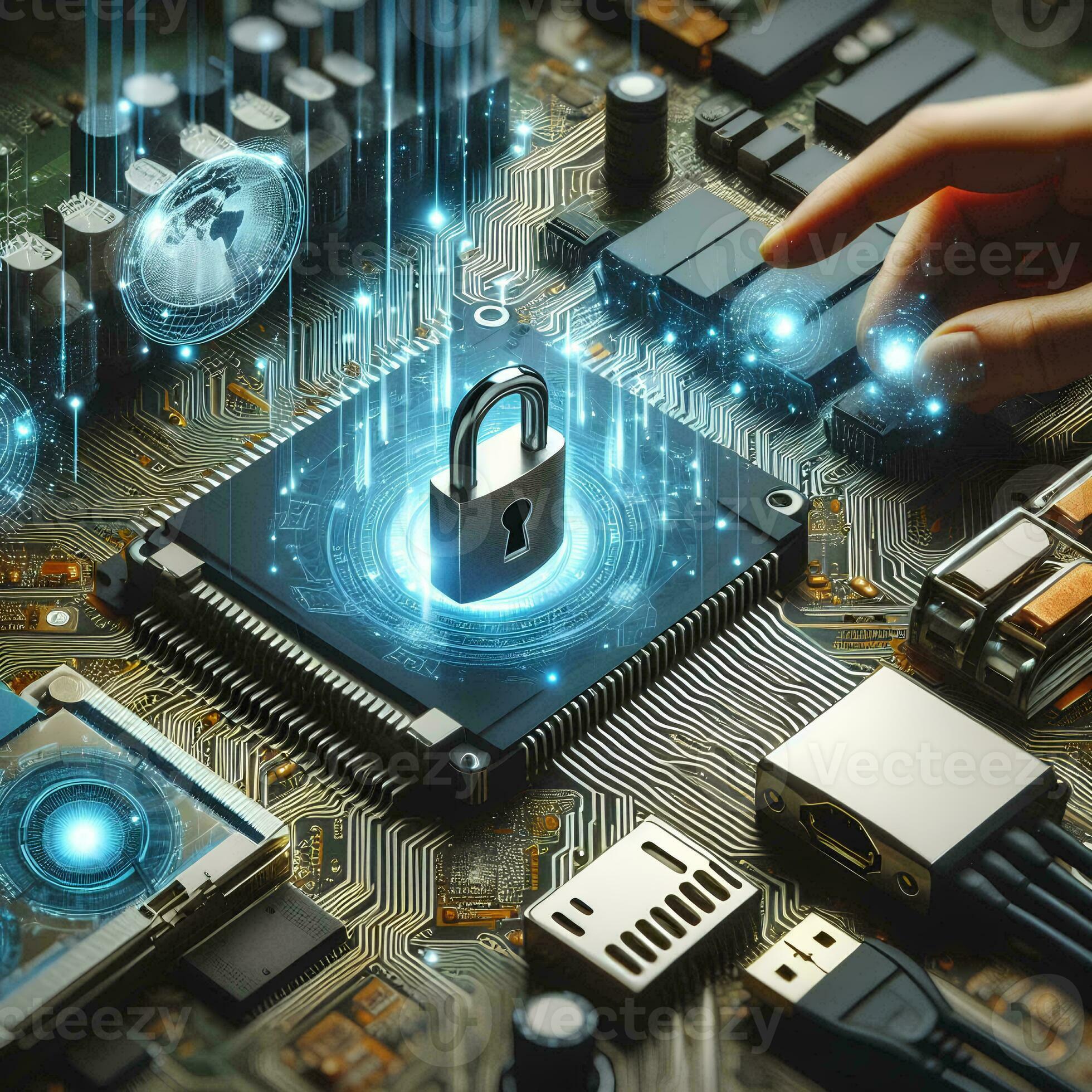 AI generated Visualizing Cybersecurity Close Up of Secure Compute Motherboard and Verified Login ...