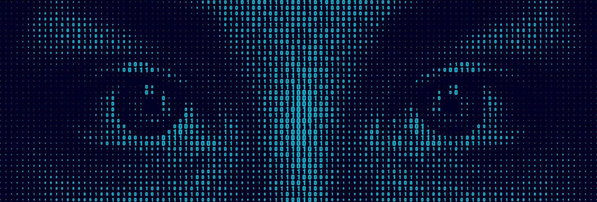 Halftone Letter Binary Code Pattern Forming A Pair Of Eyes Coding Language Symbols Forming A