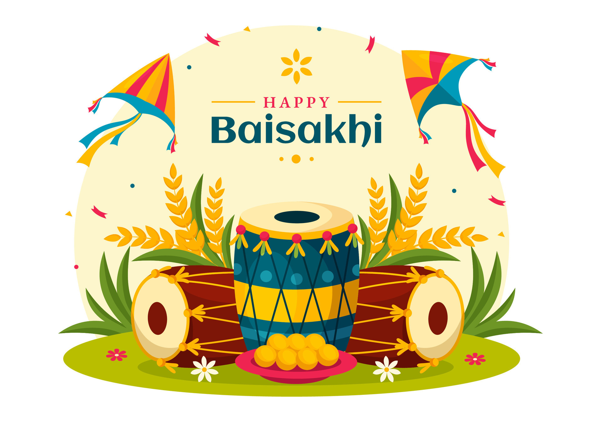 Happy Baisakhi Vector Illustration of Vaisakhi Punjabi Spring Harvest Festival of Sikh ...