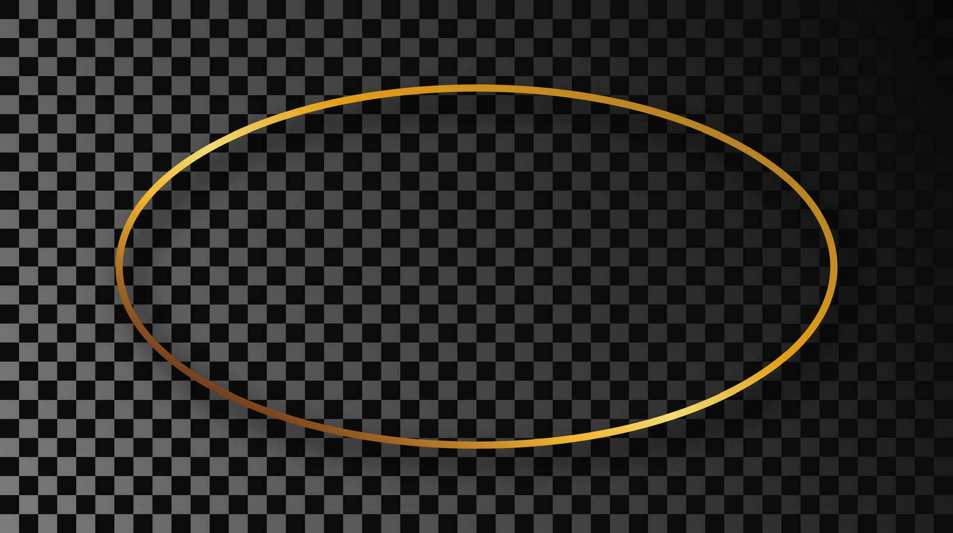 Gold glowing oval shape frame with shadow isolated on dark background ...