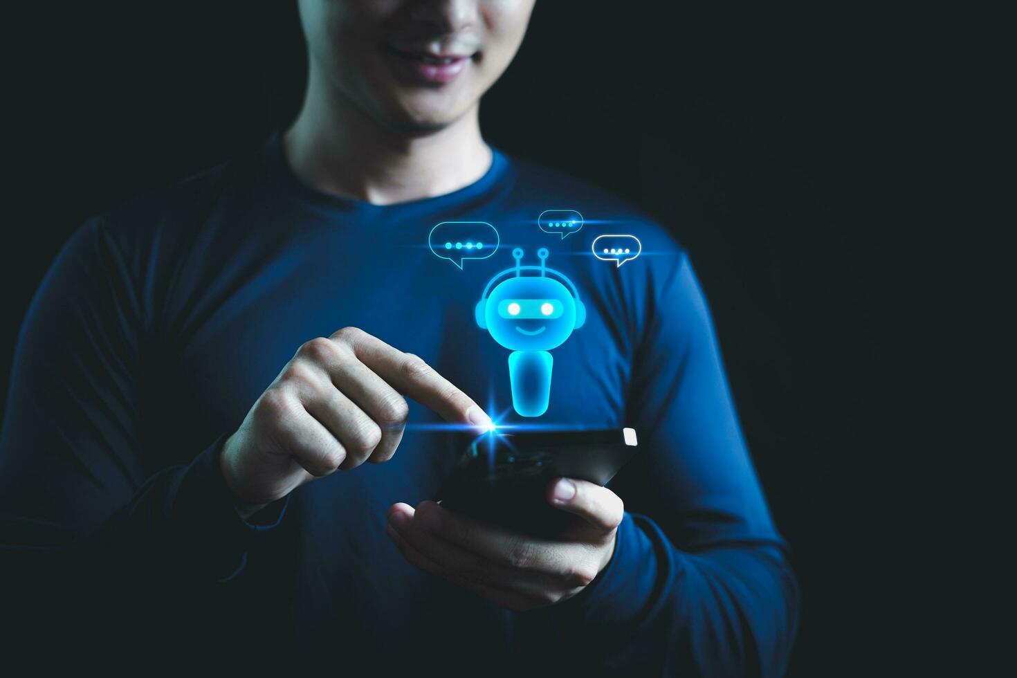 Man Use Smartphone Chat Ai Smart Robot For Support Marketing Customer Services Artificial