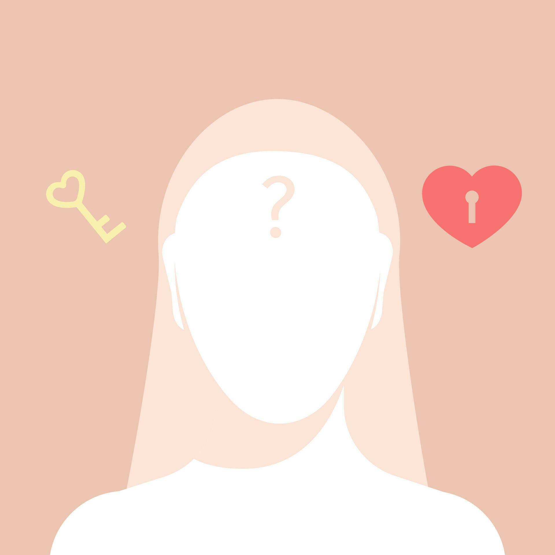 Female faceless silhouette portrait with question mark inside head ...