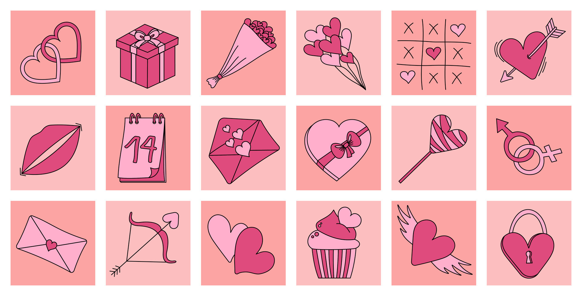 Valentines stickers for Valentine's Day. Hand drawn set of valentines ...
