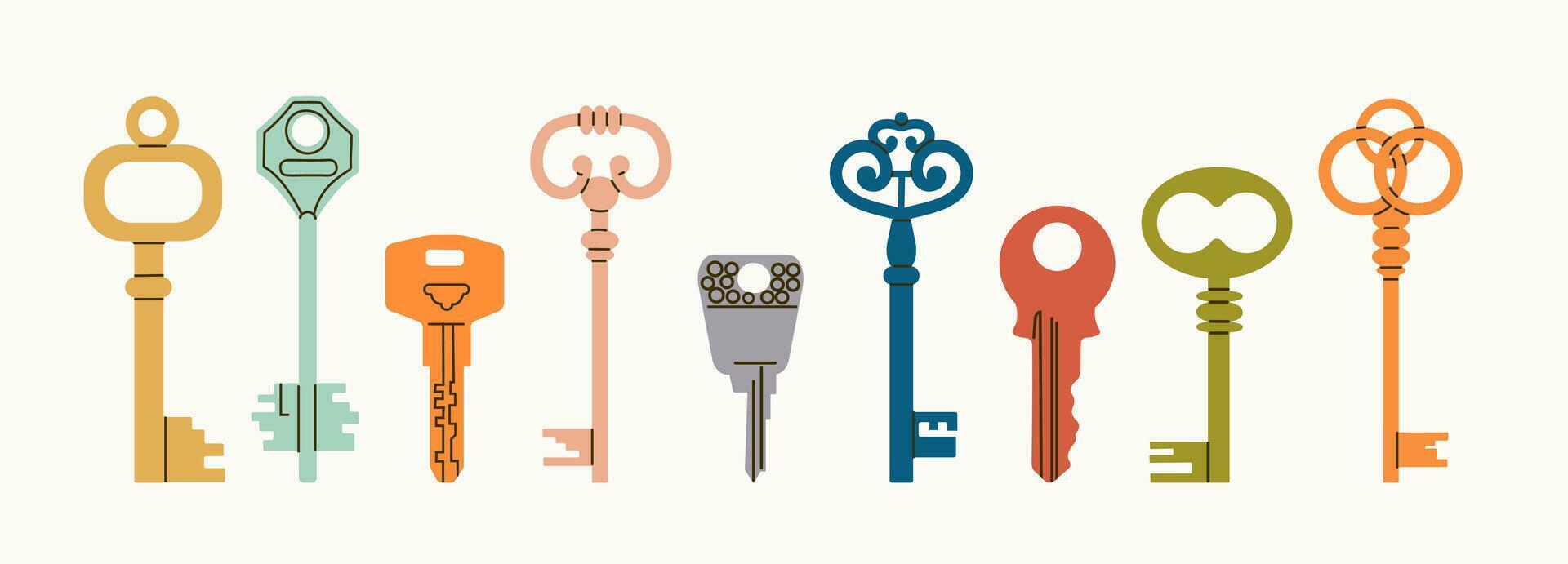 Keys vector set isolated on white background. Hand drawn colored Vector ...
