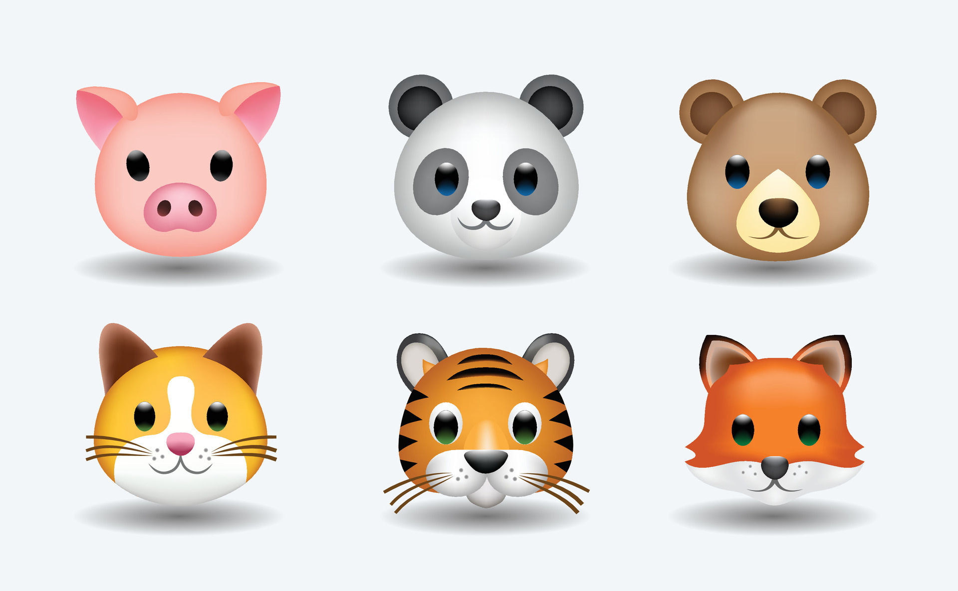 conjunto de animales vector emoji ilustración. cerdo, oso, panda, gato, zorro y Tigre en dibujos ...