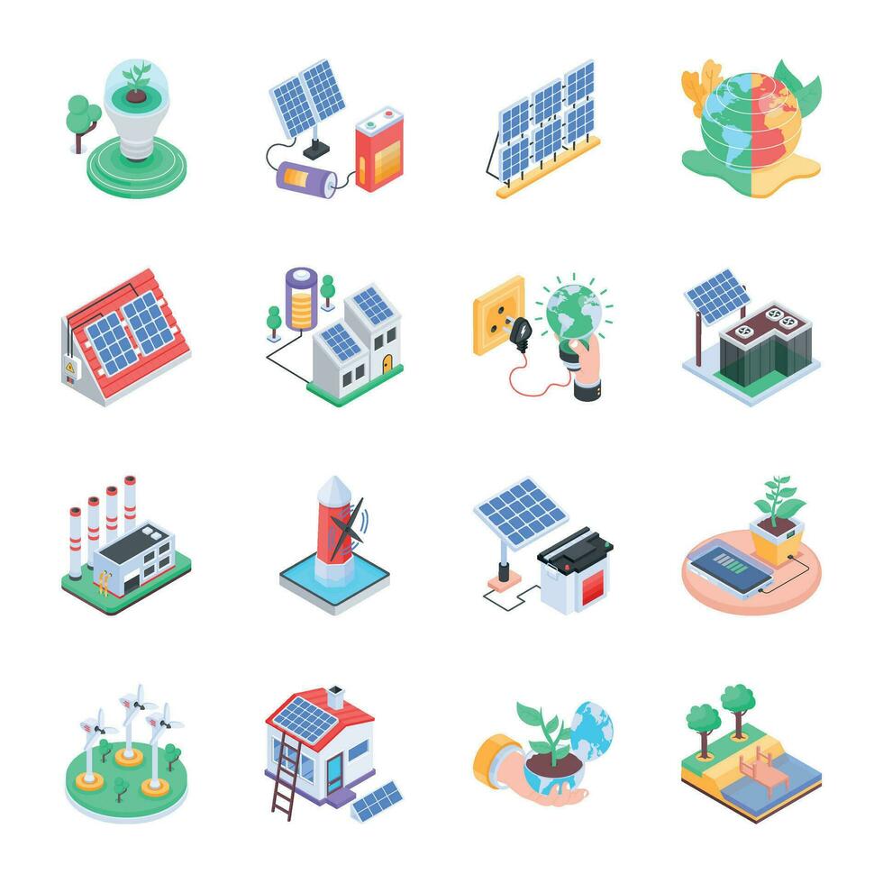 Set Of 16 Isometric Style Ecosystem Icons 36424115 Vector Art At Vecteezy