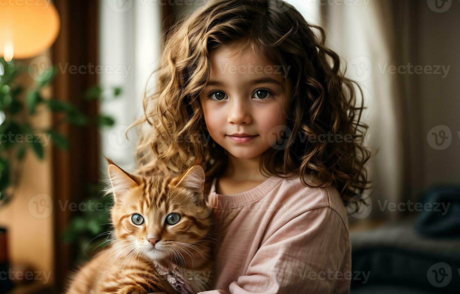 AI generated Cute little girl holding a ginger kitten in her arms 36427381 Stock Photo at Vecteezy