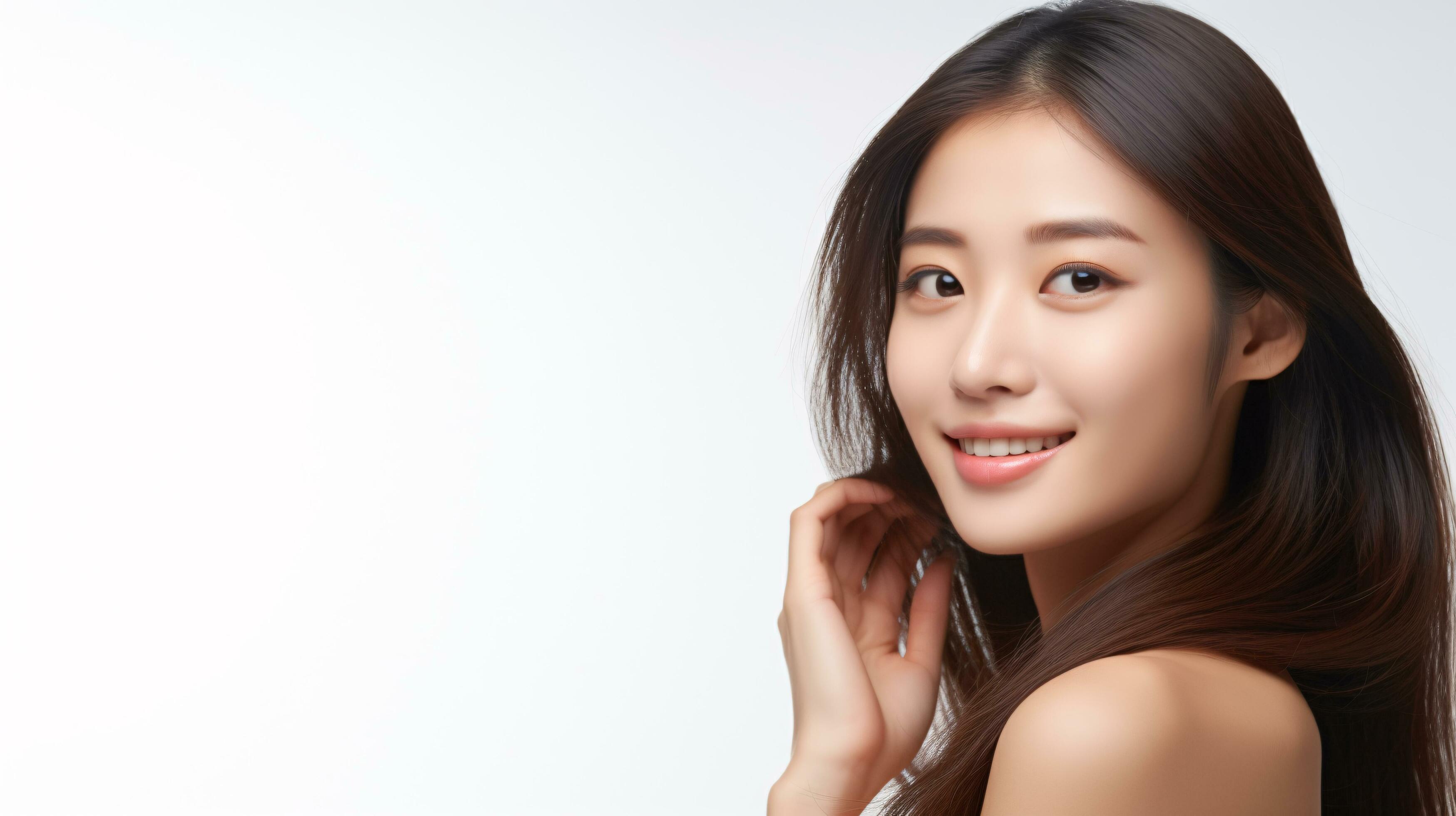 AI generated Portrait asian woman Perfect clean fresh skin isolated on white background ...