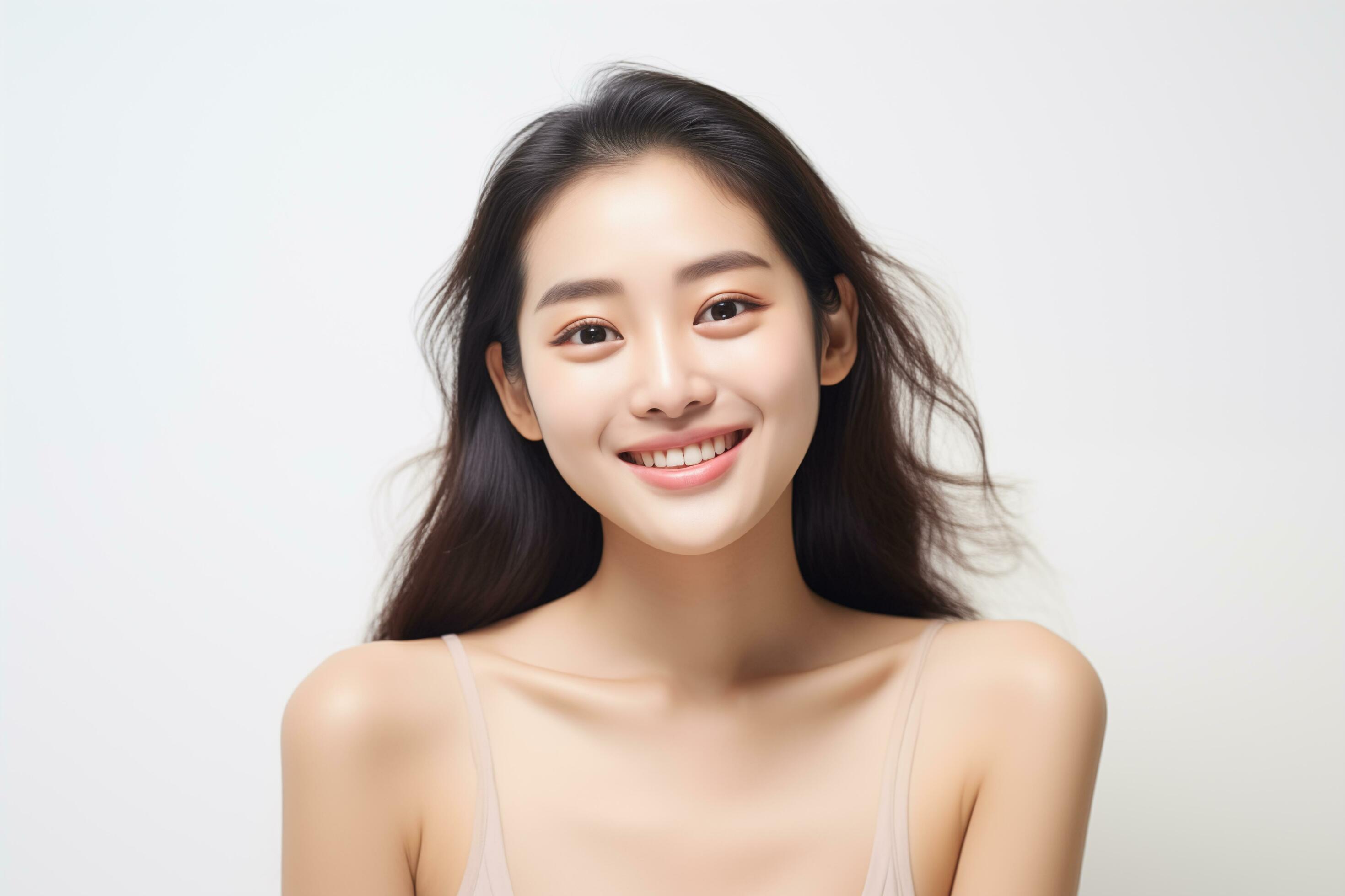 AI generated Close-up picture of a gorgeous Asian woman with good facial skin, focusing on ...