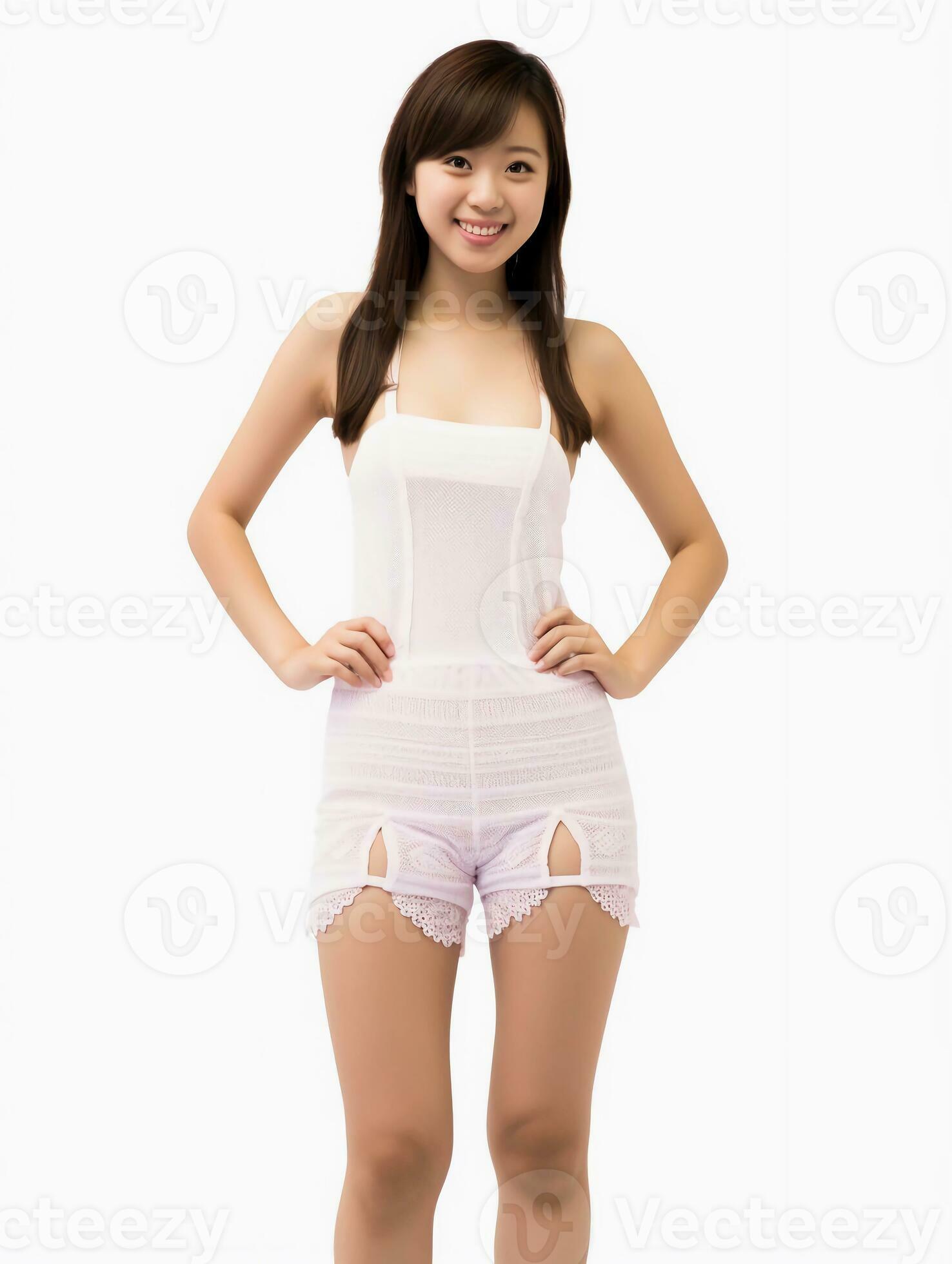 AI generated Beautiful Japanese female model with pure white skin, as a clothing model photo ...