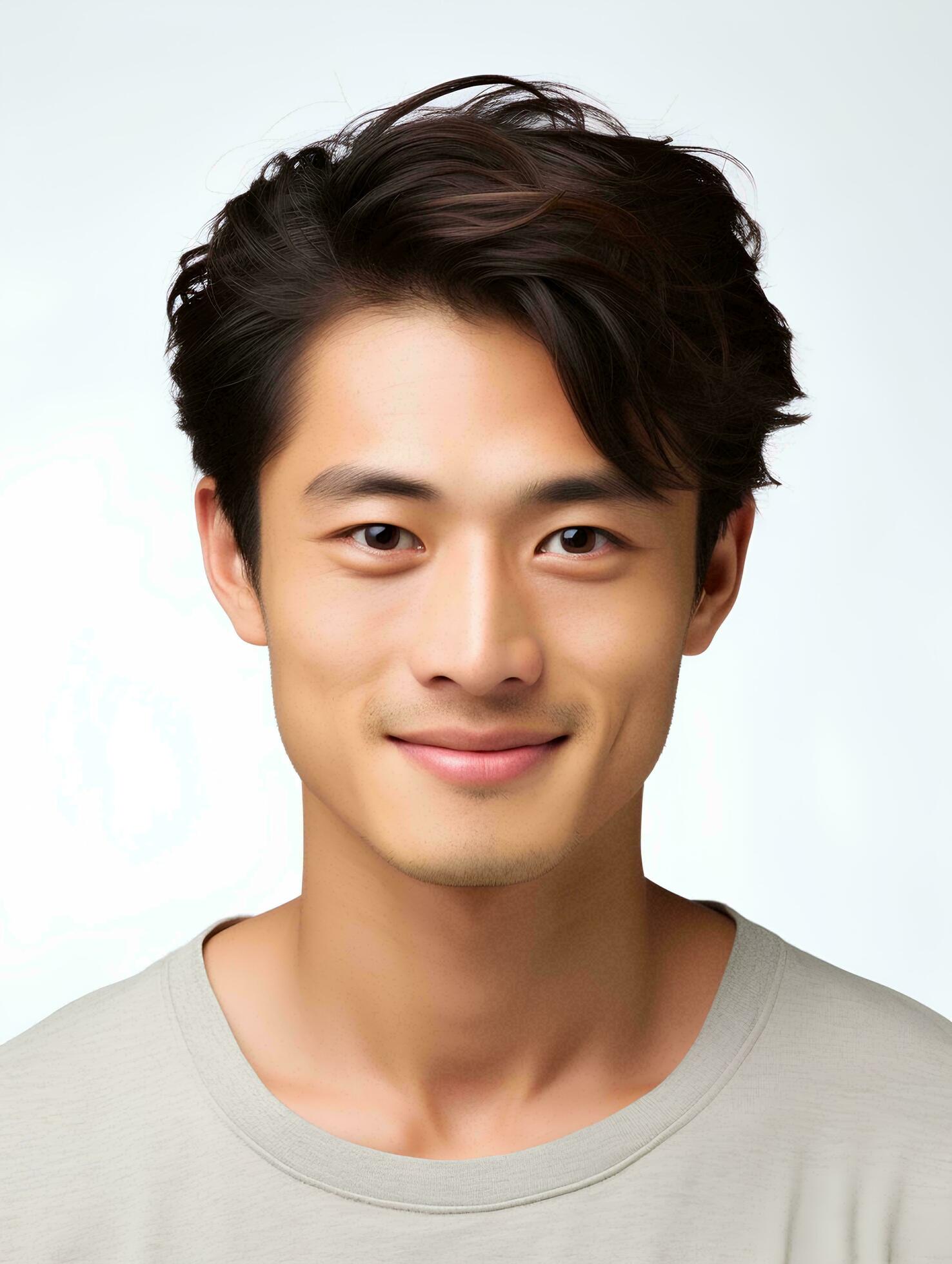 AI generated Portrait of a young Japanese man with smiling expression, facing the camera ...