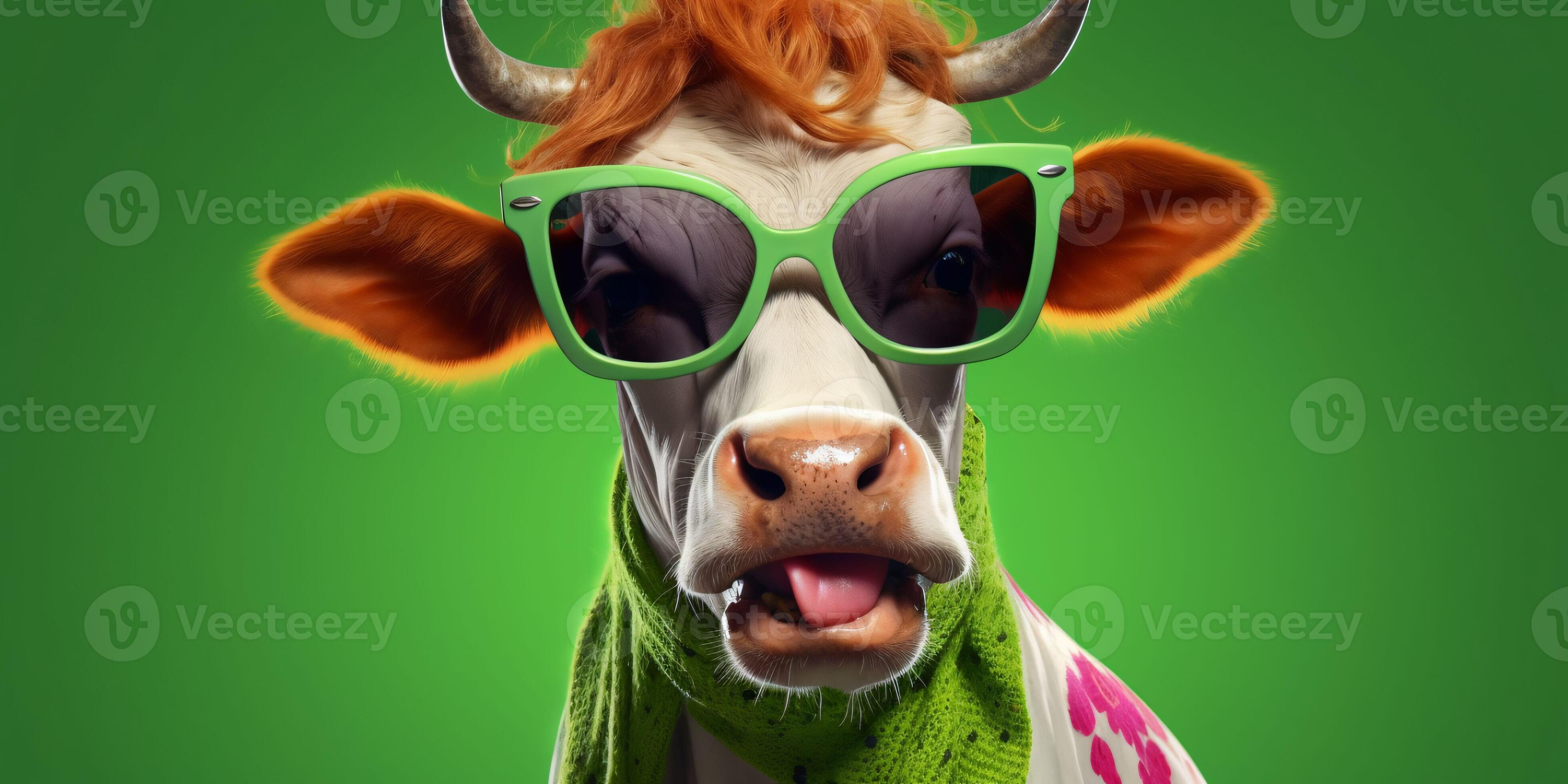 AI generated Portrait of Cool and Funny Cow Wearing Glasses in Studio Background. Generative AI ...