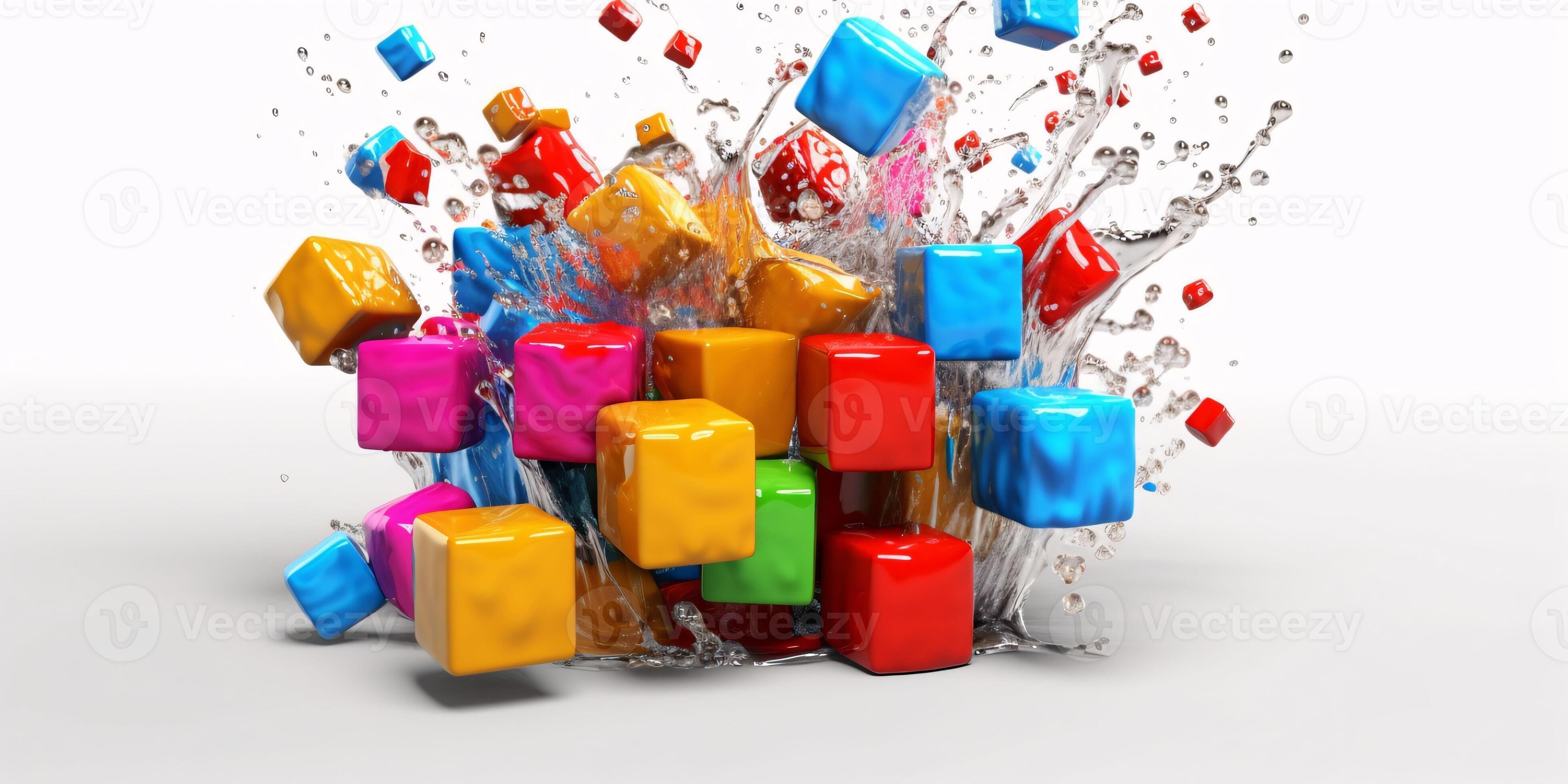 AI generated 3D and Colorful Cube with Paint Blast Isolated on White ...