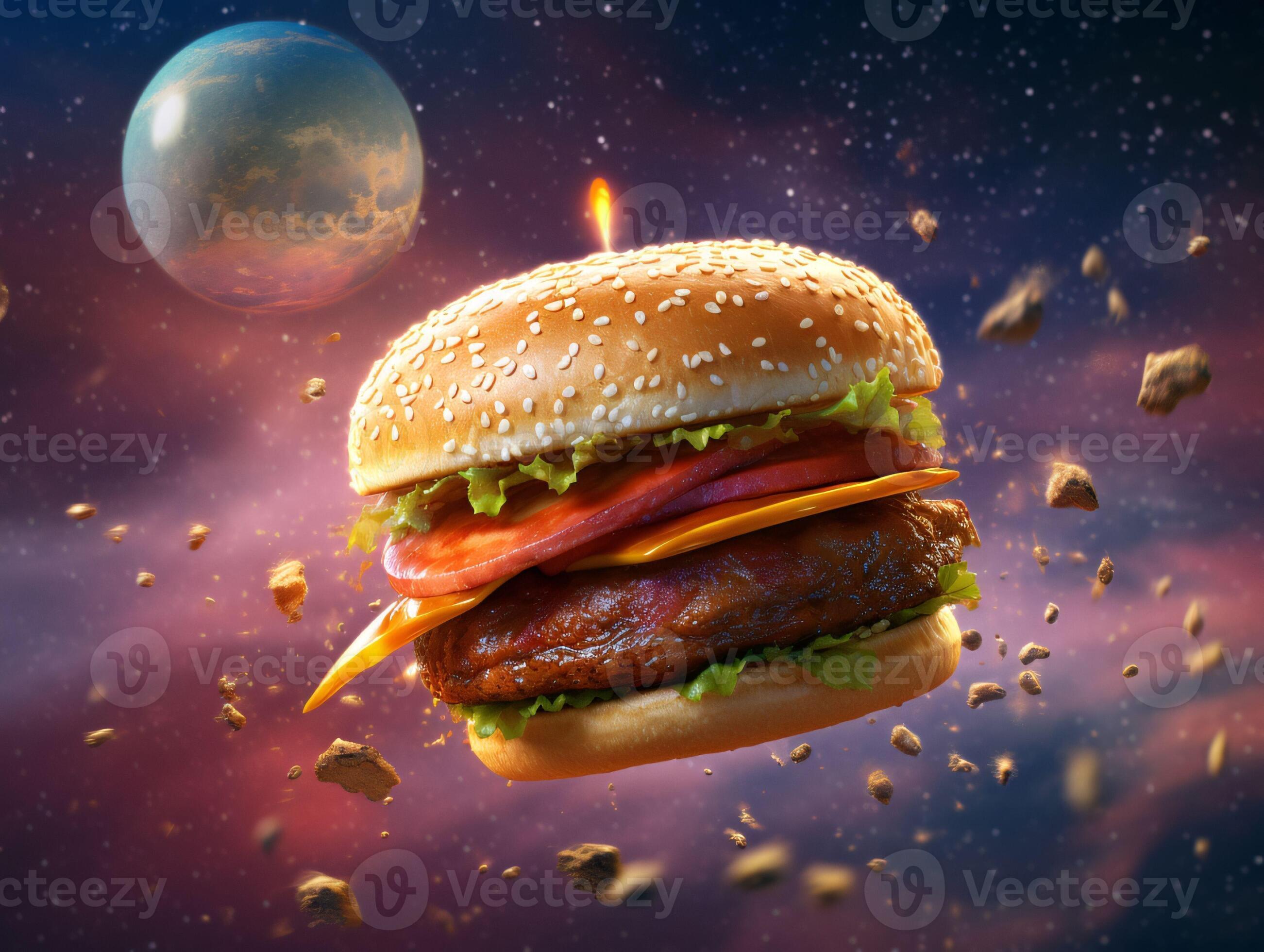 AI generated A Delicious Burger with Universe Background. Hamburger. AI ...