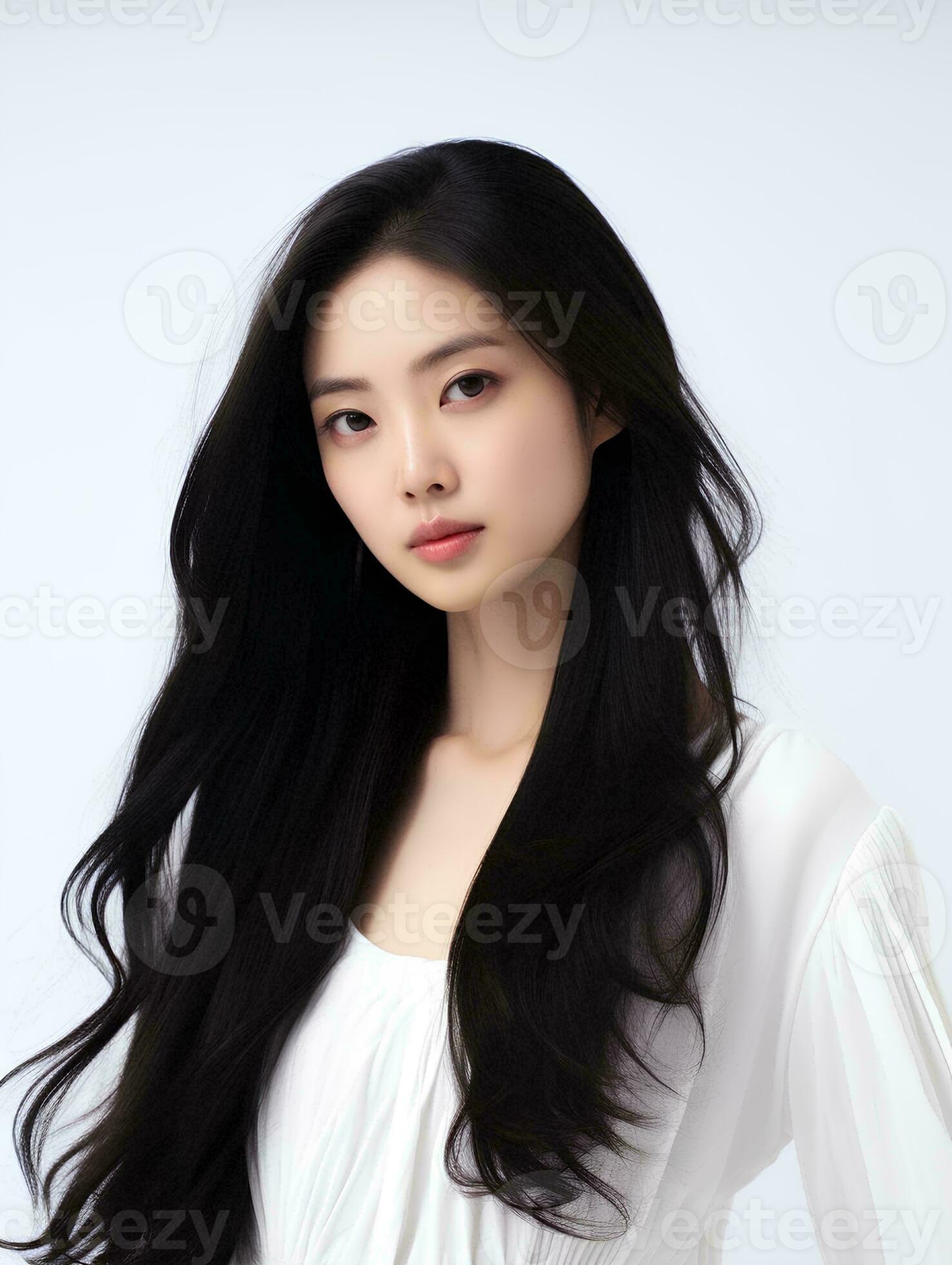 AI generated portrait of beautiful Asian woman with long black hair on isolated background AI Generative 36429781 Stock Photo at Vecteezy