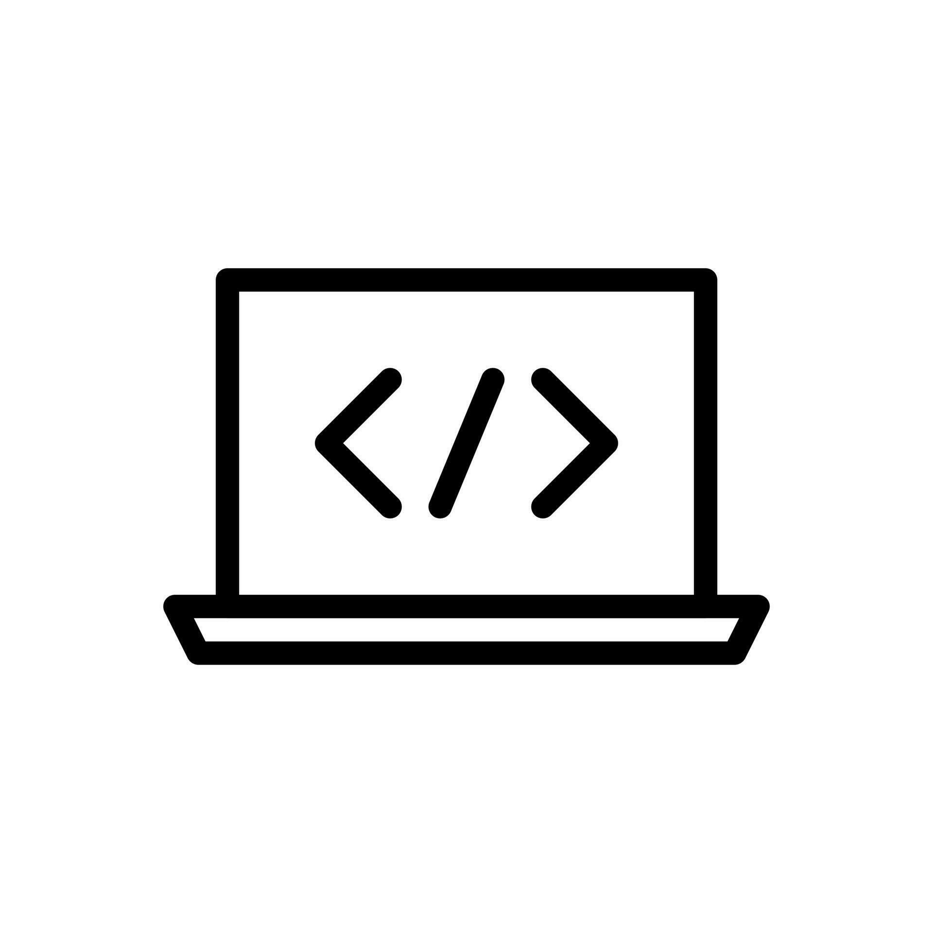 Laptop and coding symbol, code, web development, computer programming concept icon in line style ...