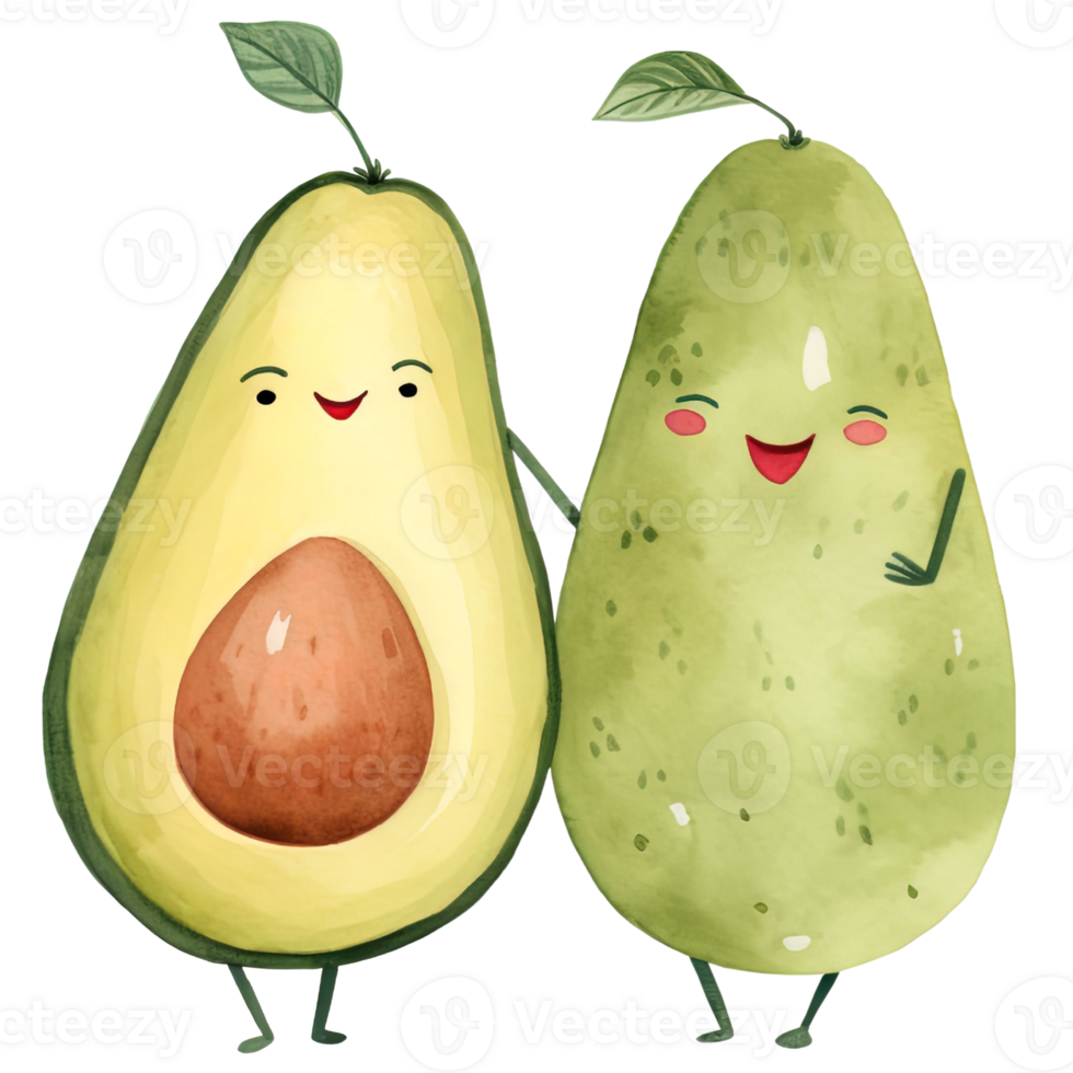 AI generated Cute Avocado Couple Watercolor Clipart for Romantic ...