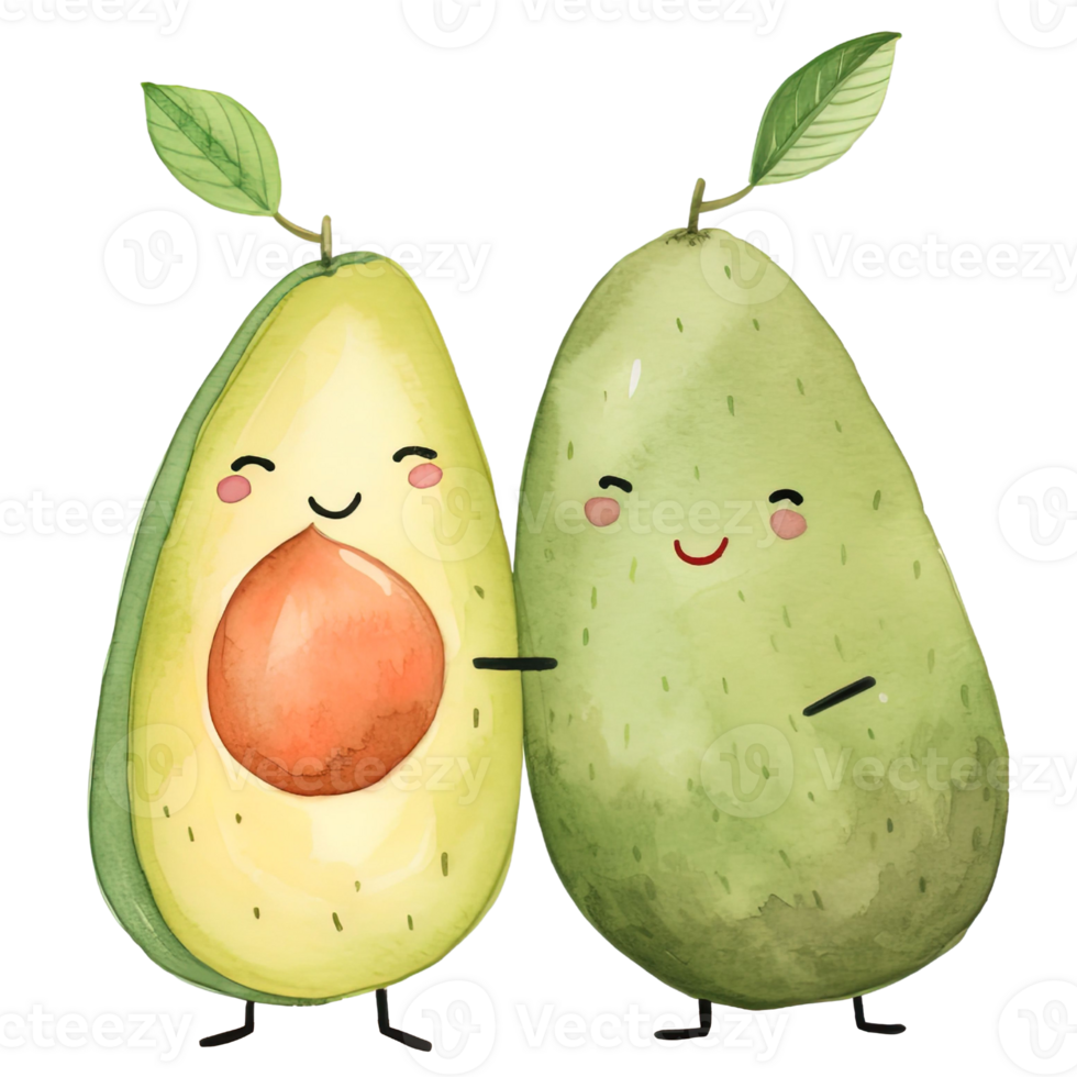 AI generated Cute Avocado Couple Watercolor Clipart for Romantic ...