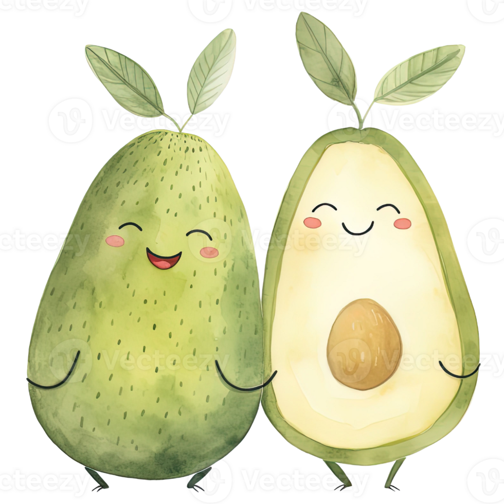 AI generated Cute Avocado Couple Watercolor Clipart for Romantic ...
