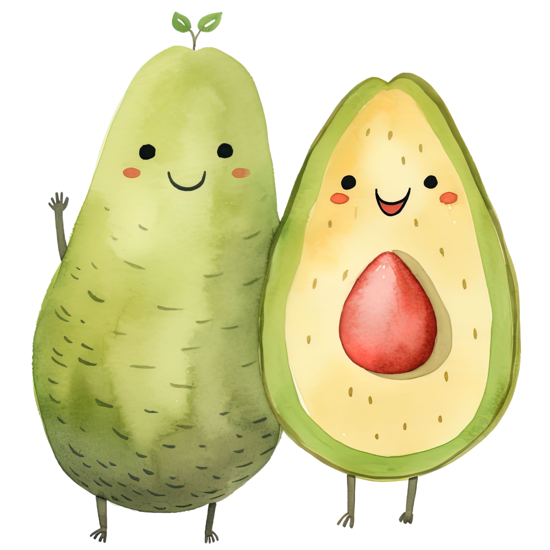 AI generated Cute Avocado Couple Watercolor Clipart for Romantic ...