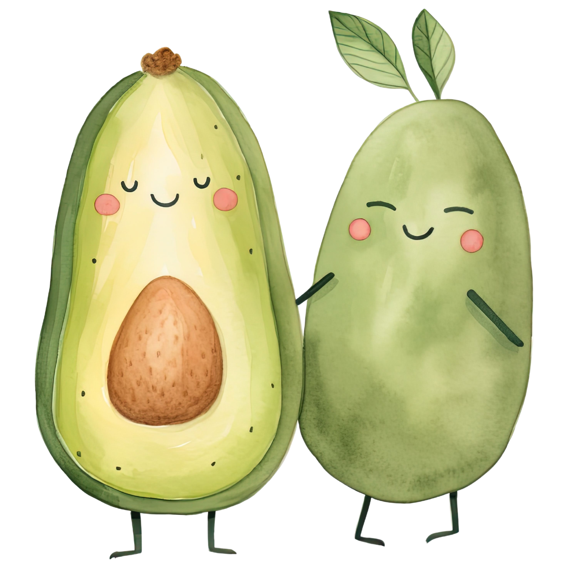 AI generated Cute Avocado Couple Watercolor Clipart for Romantic ...