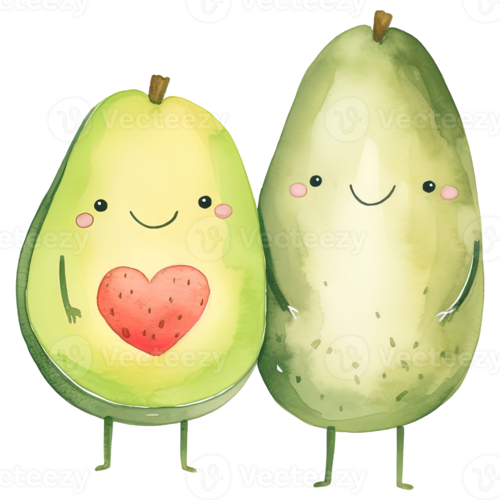 AI generated Cute Avocado Couple Watercolor Clipart for Romantic ...