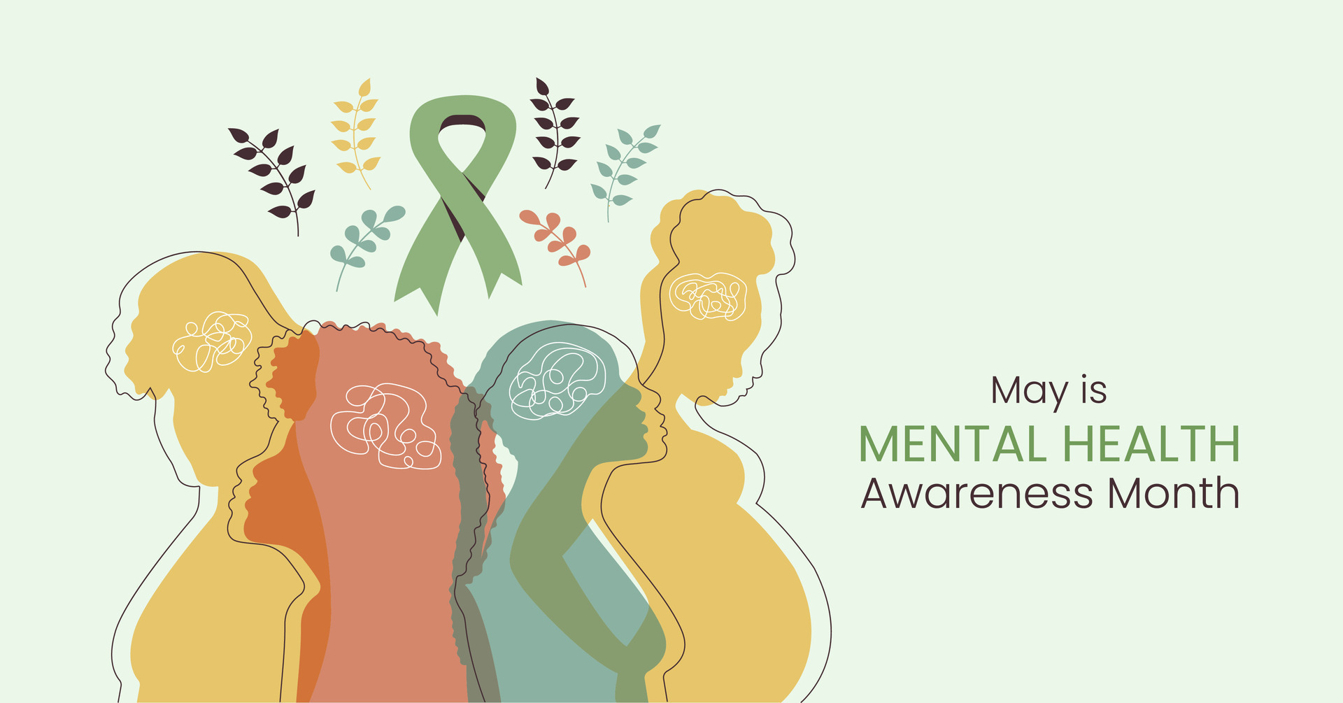 Mental Health Awareness Month Banner With Woman Silhouette Horizontal