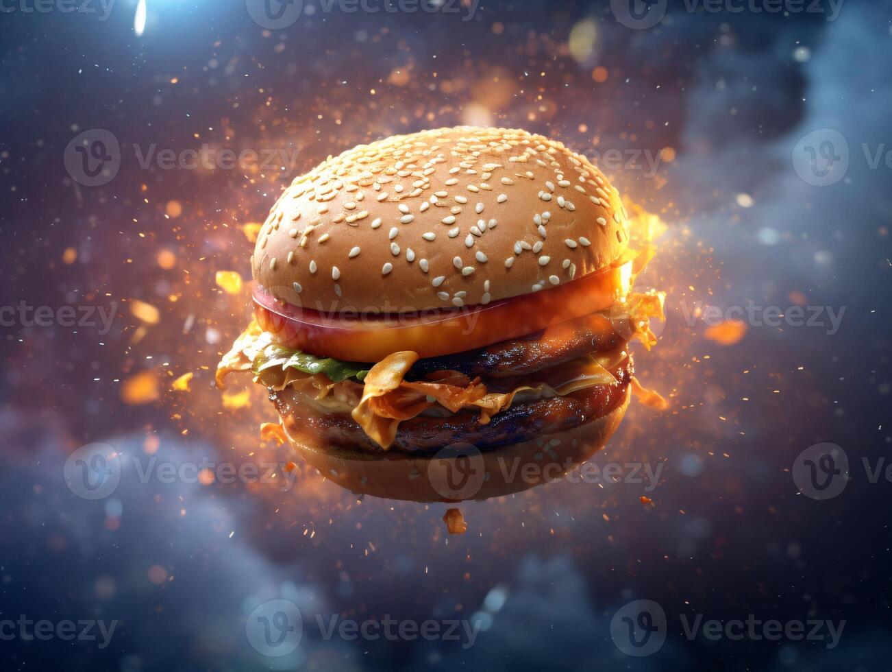 AI generated A Delicious Burger with Universe Background. Hamburger. AI ...