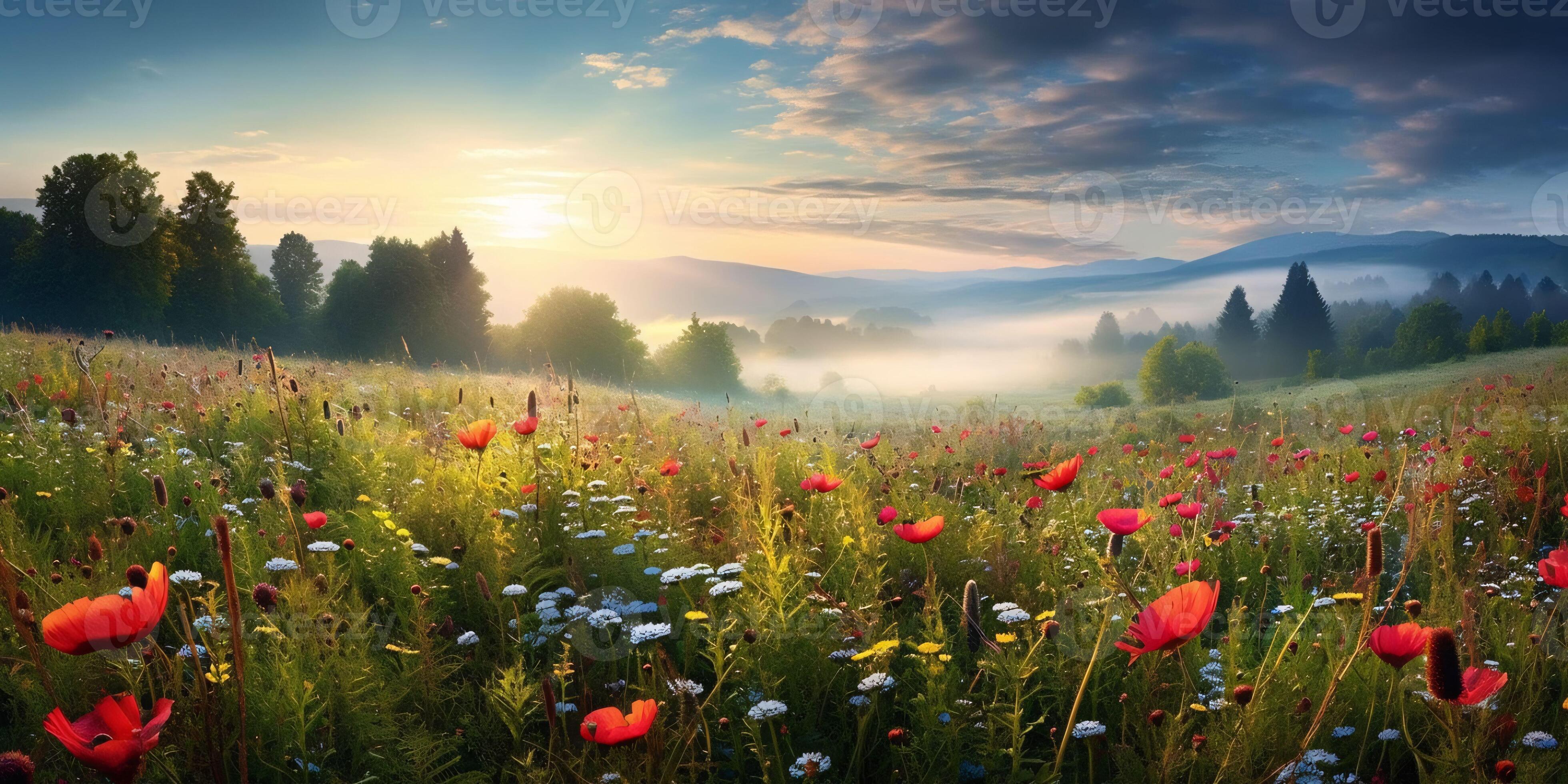 AI generated Beautiful Flowers Meadow Landscape. Flower Field ...