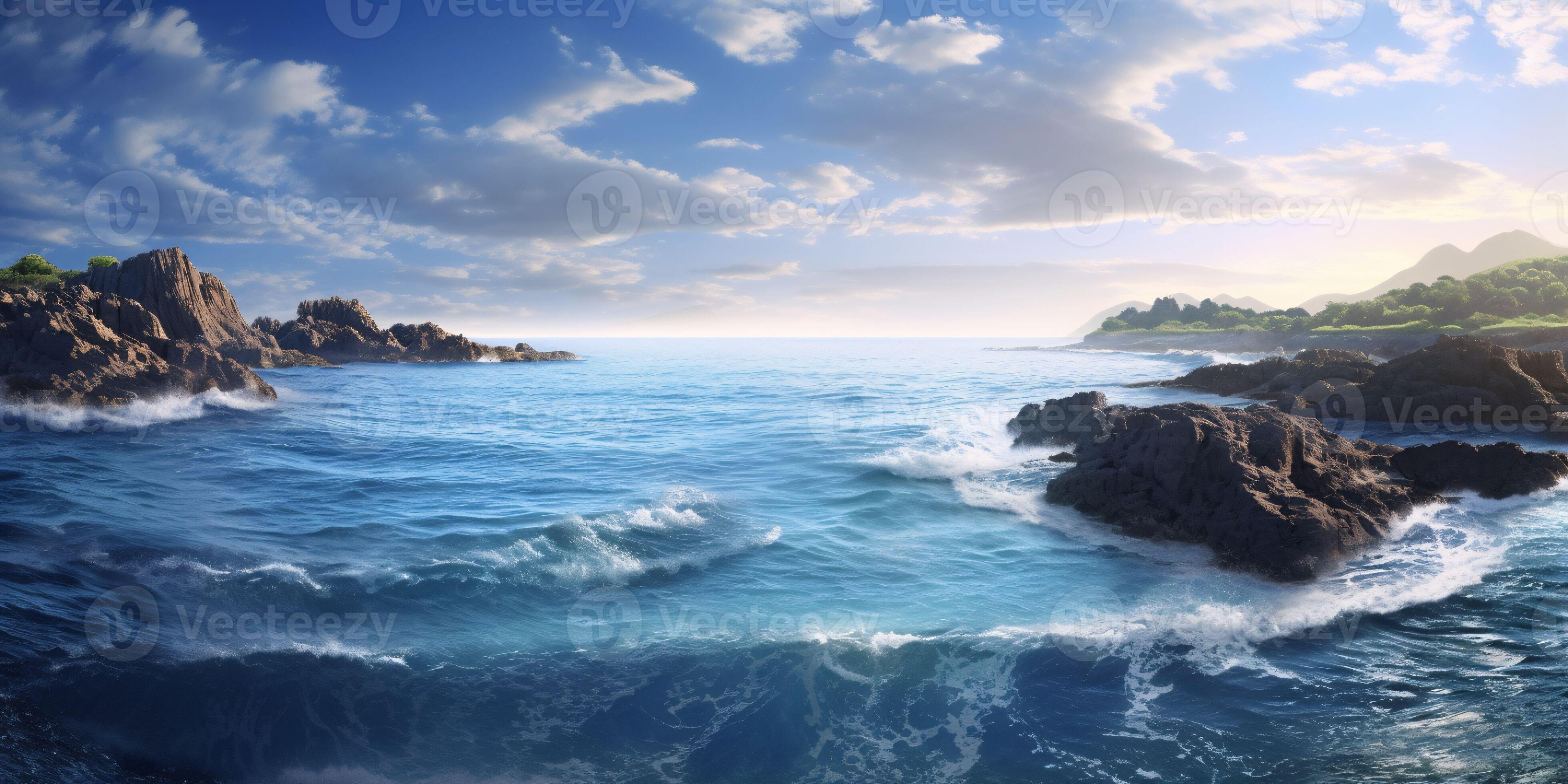 AI generated Beautiful Ocean Waves View with Blue Sky. Generative AI 36434357 Stock Photo at ...
